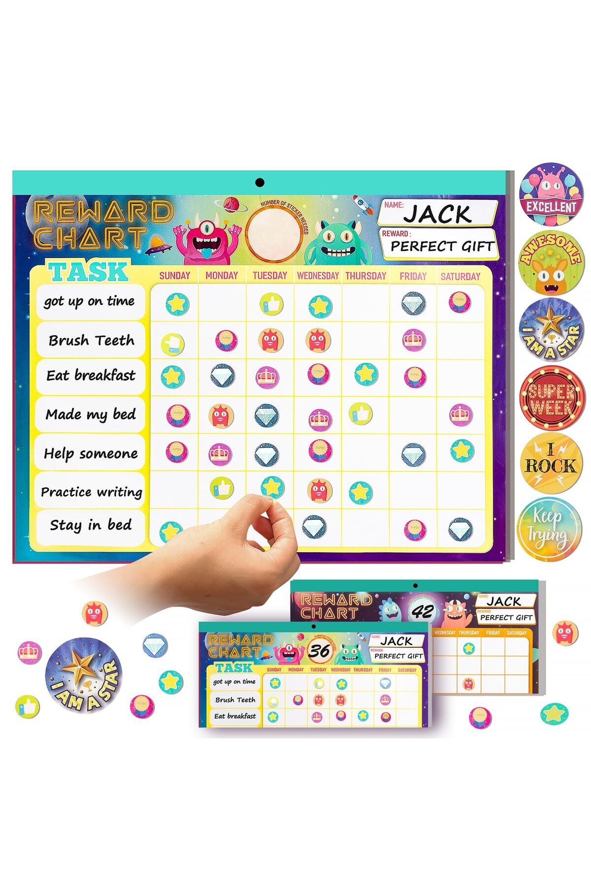 Arabest Behavior Reward Chart for Kids at Home,Sticker Chart with ...