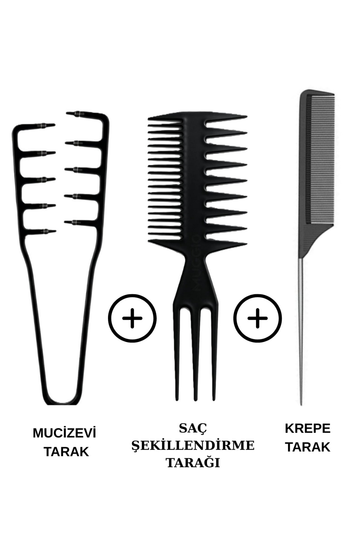 Nofella 3'lü Tarak Seti; Mucizevi Tarak+Saç Şekillendirme Tarağı+Krepe ...