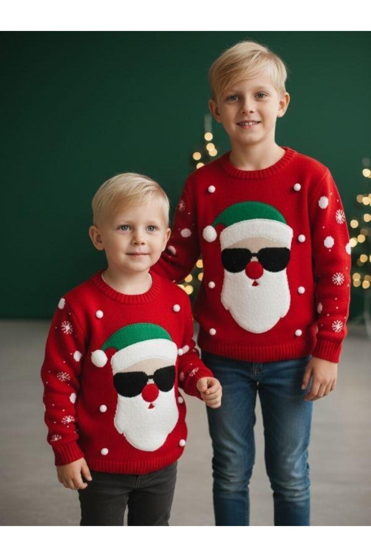 Zekids Dječji novogodišnji crveni džemper sa Deda Mrazom - Trendyol