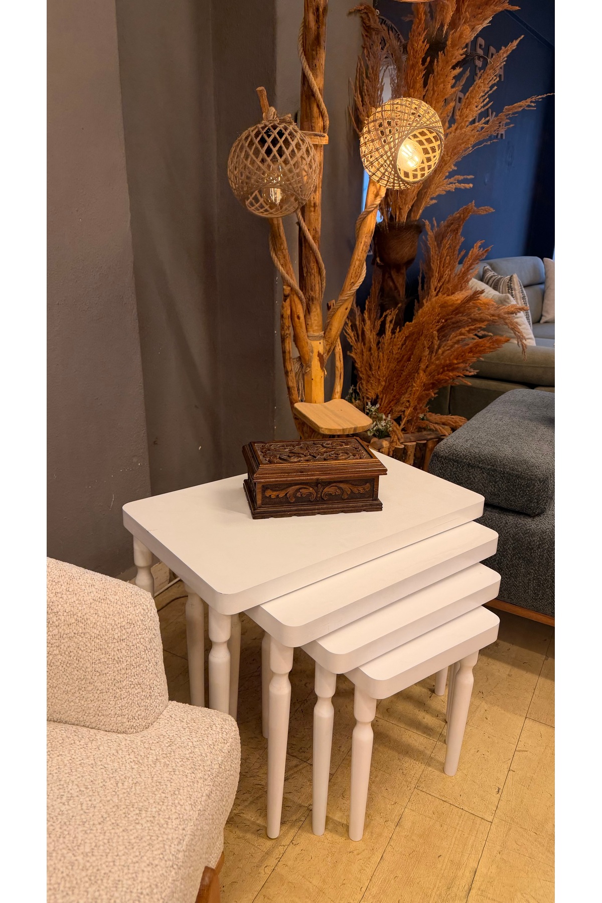 hgalpdesing 4'lü Lüx Mdf Ahşap Zigon Sehpa Full Beyaz - Fiyatı, Yorumları