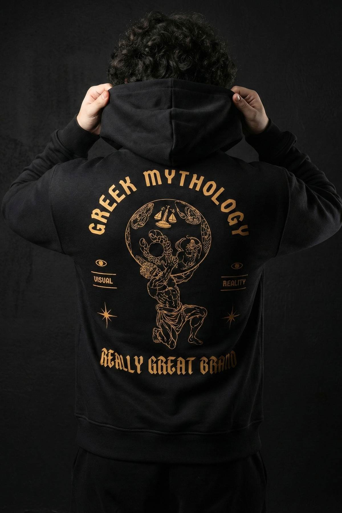 Liber Greek God Siyah Oversize Hoodie Yunan Mitolojisi Atlas Baskılı ...