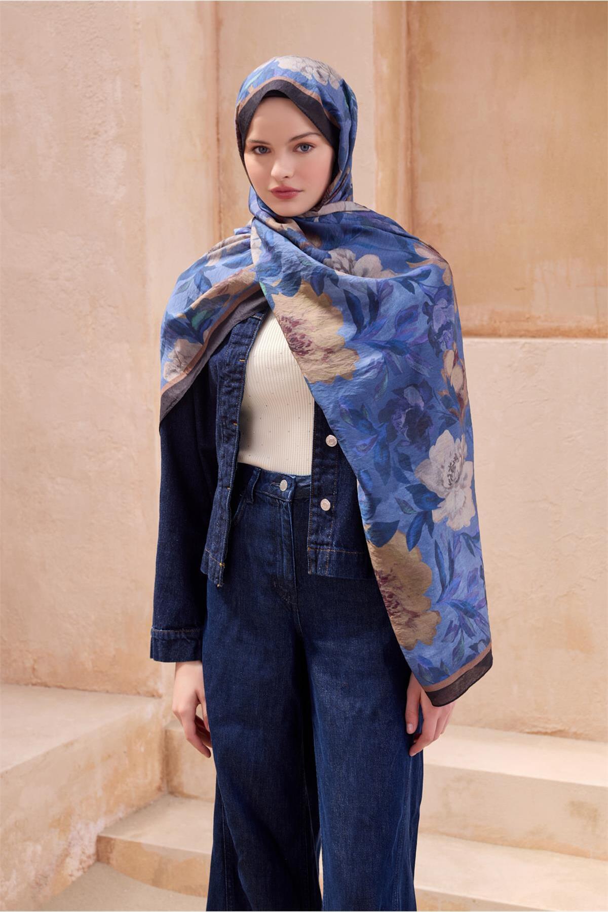 Belli FRESH ÇİÇEK DESEN SİYAH MAVİ SANDA ŞAL 1362 - Fiyatı, Yorumları