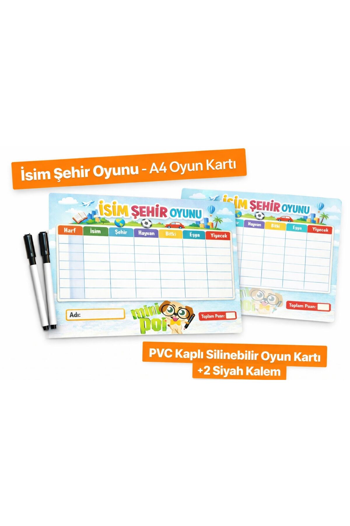 MİNİPOİ İsim Şehir Oyunu Kartları (hayvan-bitki-eşya-yiyecek) 2 KİŞİLİK ...