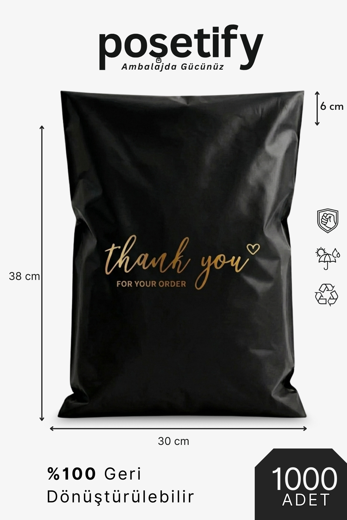 POŞETİFY Premium Renkli Kargo Poşeti 30x38x6 cm | 1000 Adet | Thank You ...