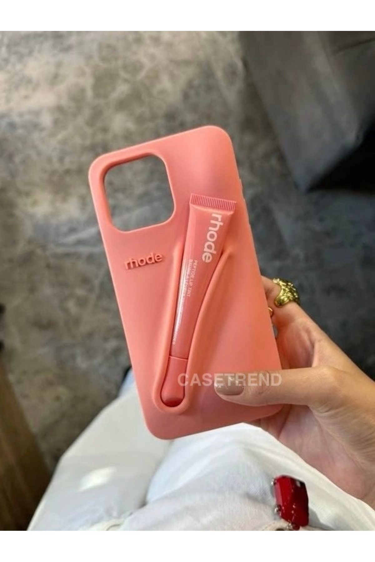 CASETREND iPhone (16) uyumlu Lip Case Ruj Bölmeli Rujlu Kılıf (Peach ...