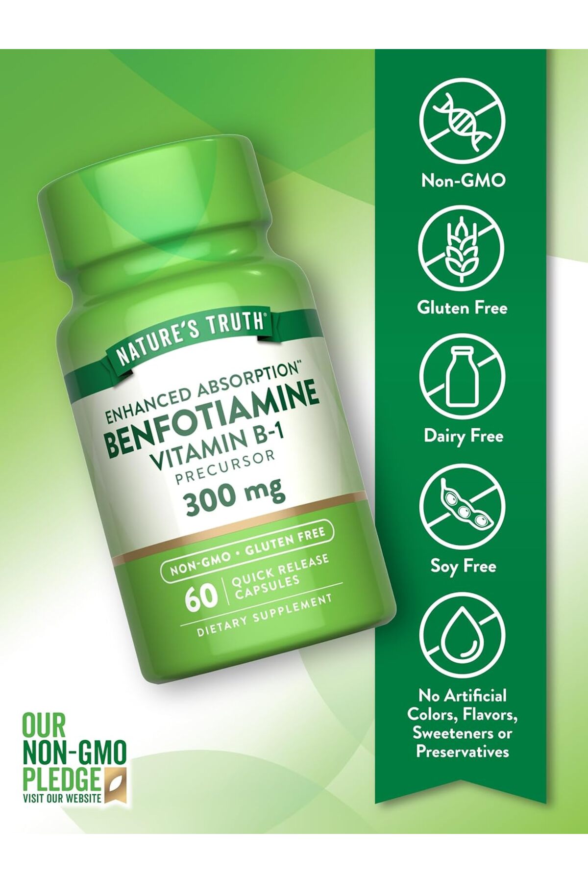 Nature's Truth Benfotiamine Antioxidants 300 mg 60 Quick Release Caps ...