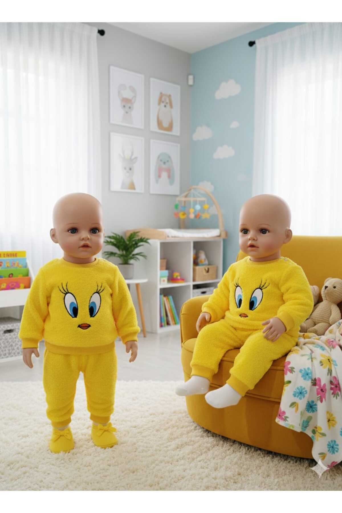 ALİSS Tweety Nakışlı Welsoft Polar Sarı Civciv Desenli Kız Bebek Alt ...