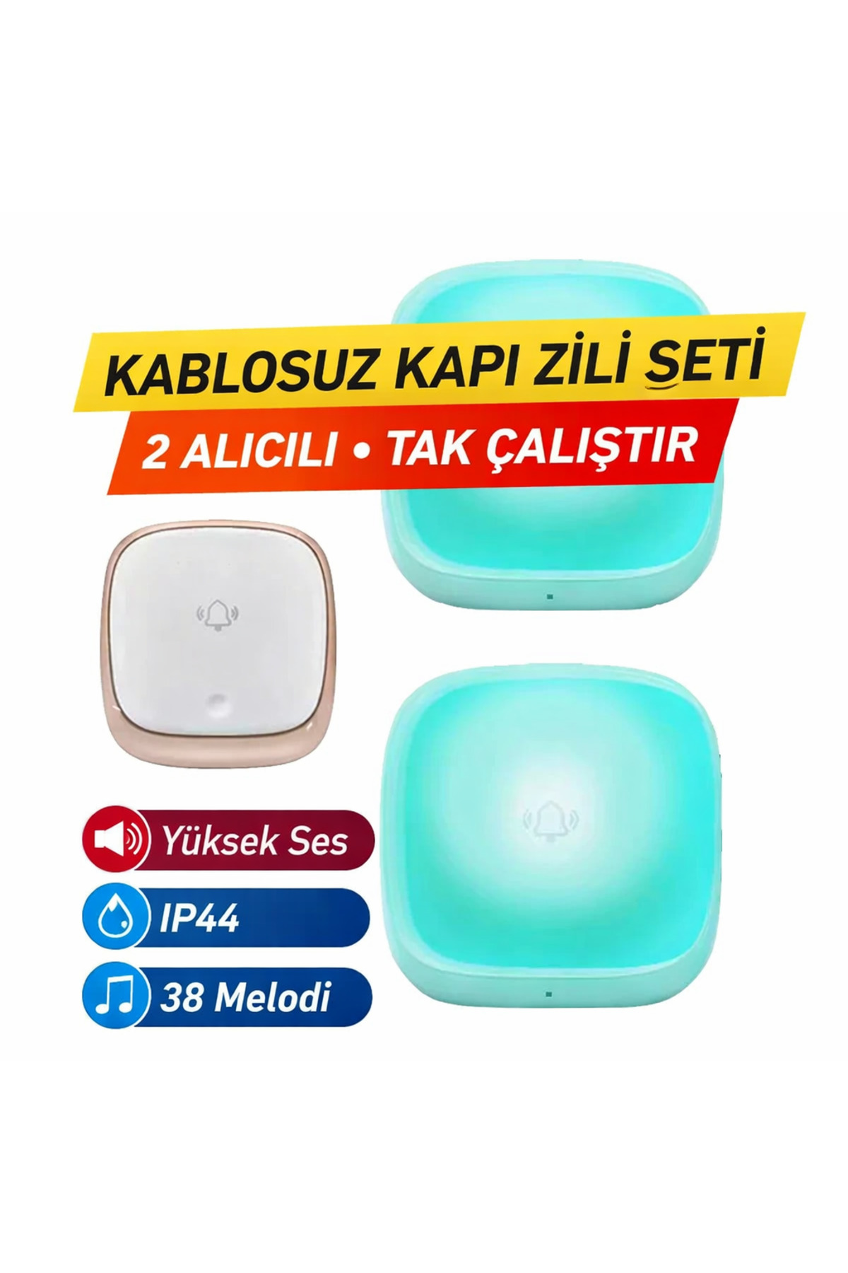 MDS Kablosuz Kapı Zili 2 Alıcılı | Pilli Zil Seti | 38 Melodi | IP44 Su ...