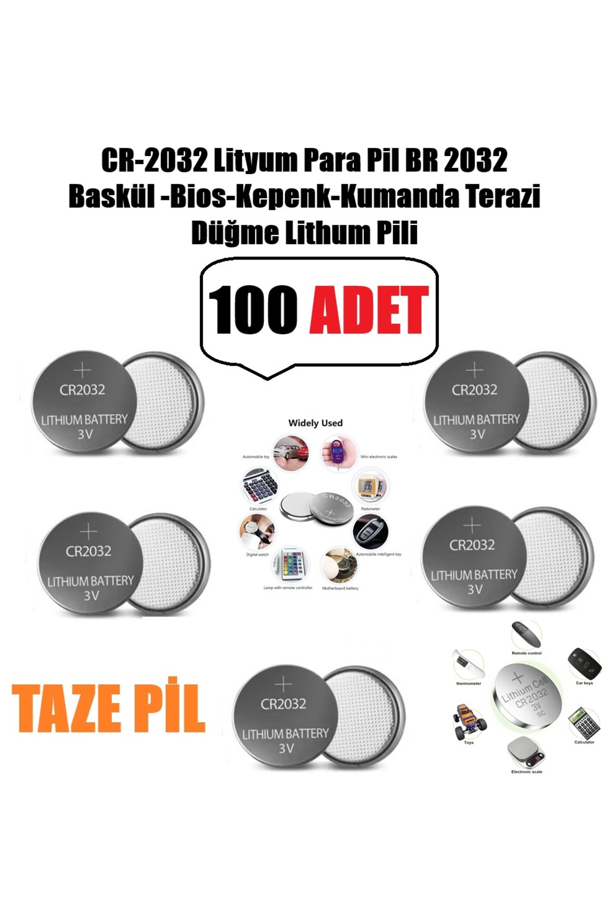 Derwell 100 Adet Cr2032 Lityum Para Pil DR2032 Baskül-Bios-Kepenk ...
