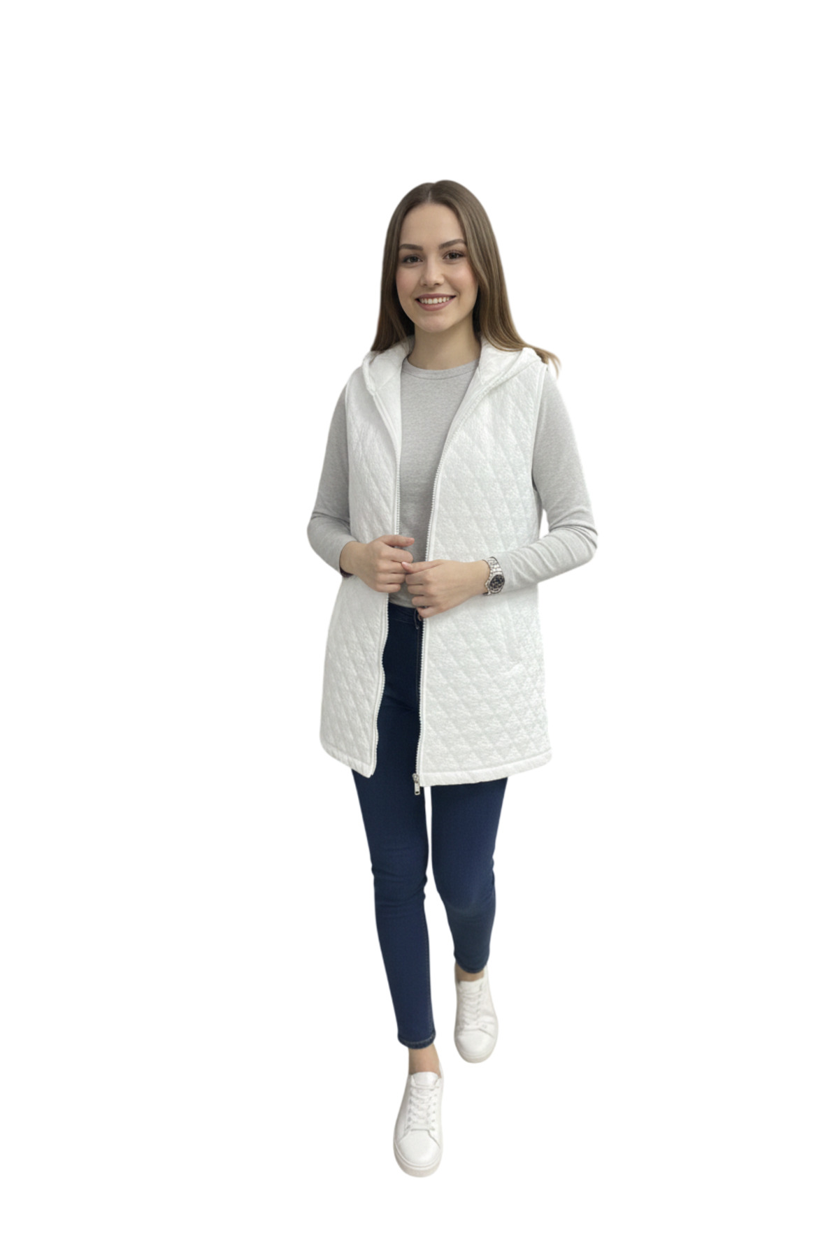Elif Artar Kadın Kapitone Taşlı Yelek Fermuarlı Cepli Günlük Şık Kısa ...