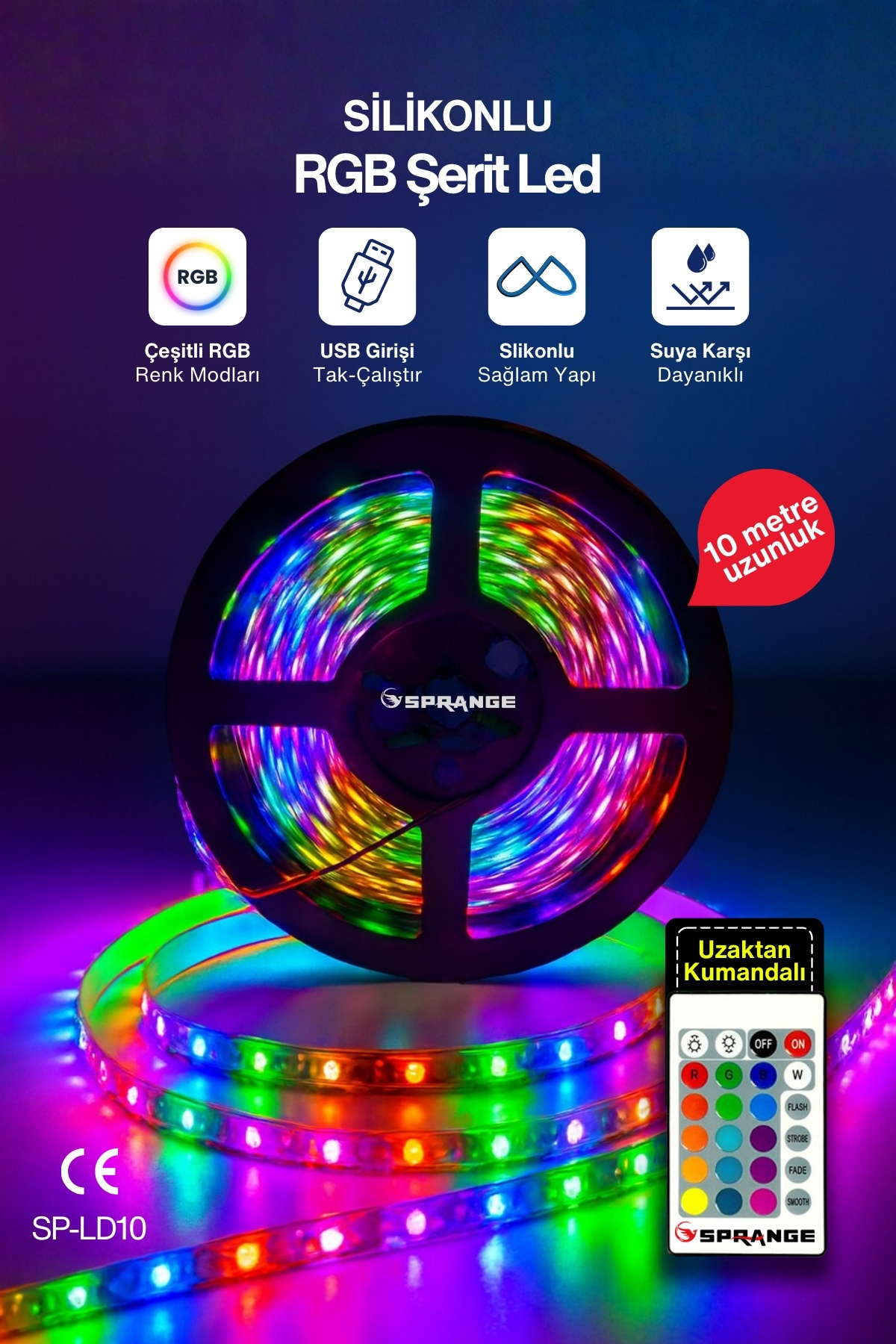 SPRANGE 10 Metre RGB Şerit LED 16 Renkli Kumandalı | 4 Modlu ...