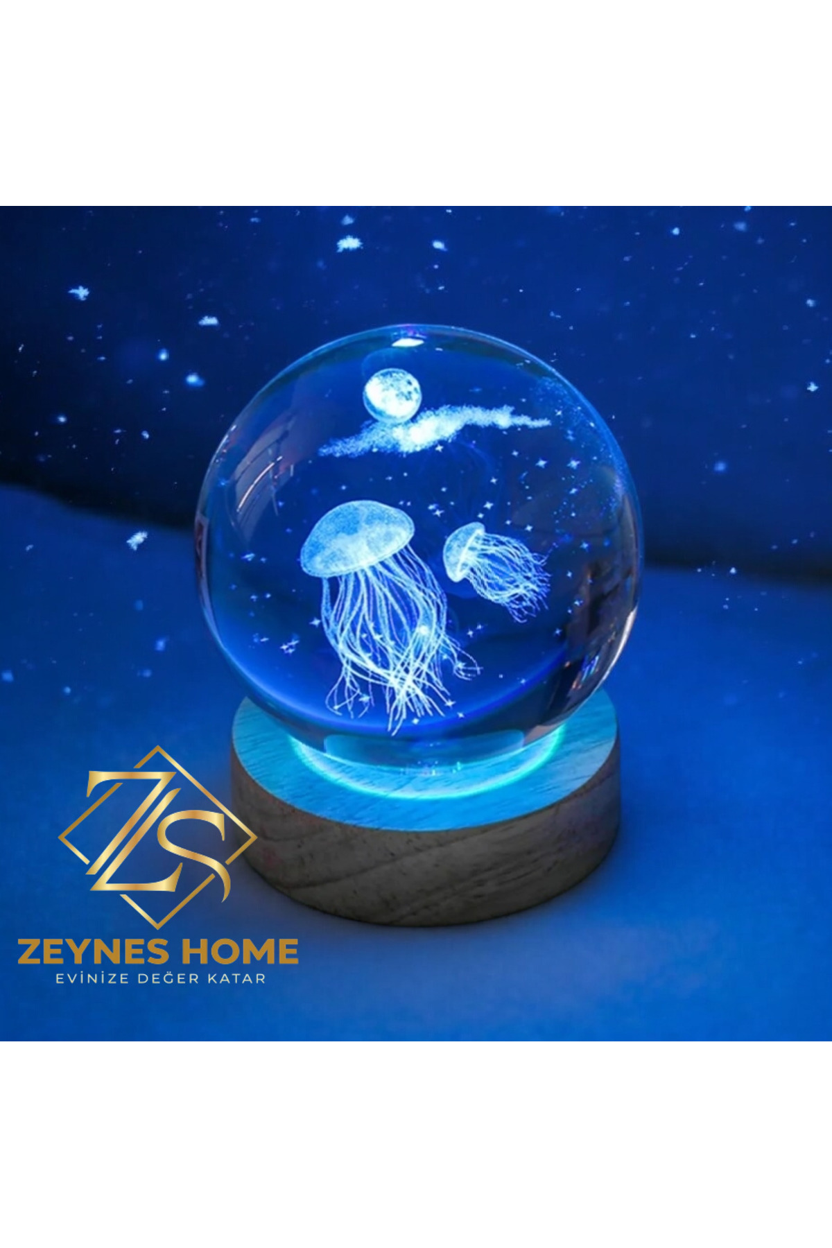 Zeynes Home 3D Kristal Özel Tasarım Cam Küre–Ahşap Altlıklı Renk ...