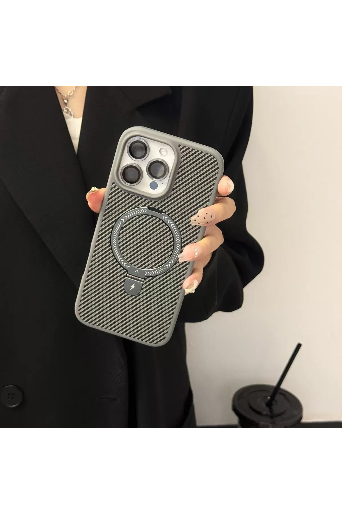 HYPERSOFT Iphone 17 Pro Max (6.9 inç) Uyumlu Stant Olabilen Karbon ...