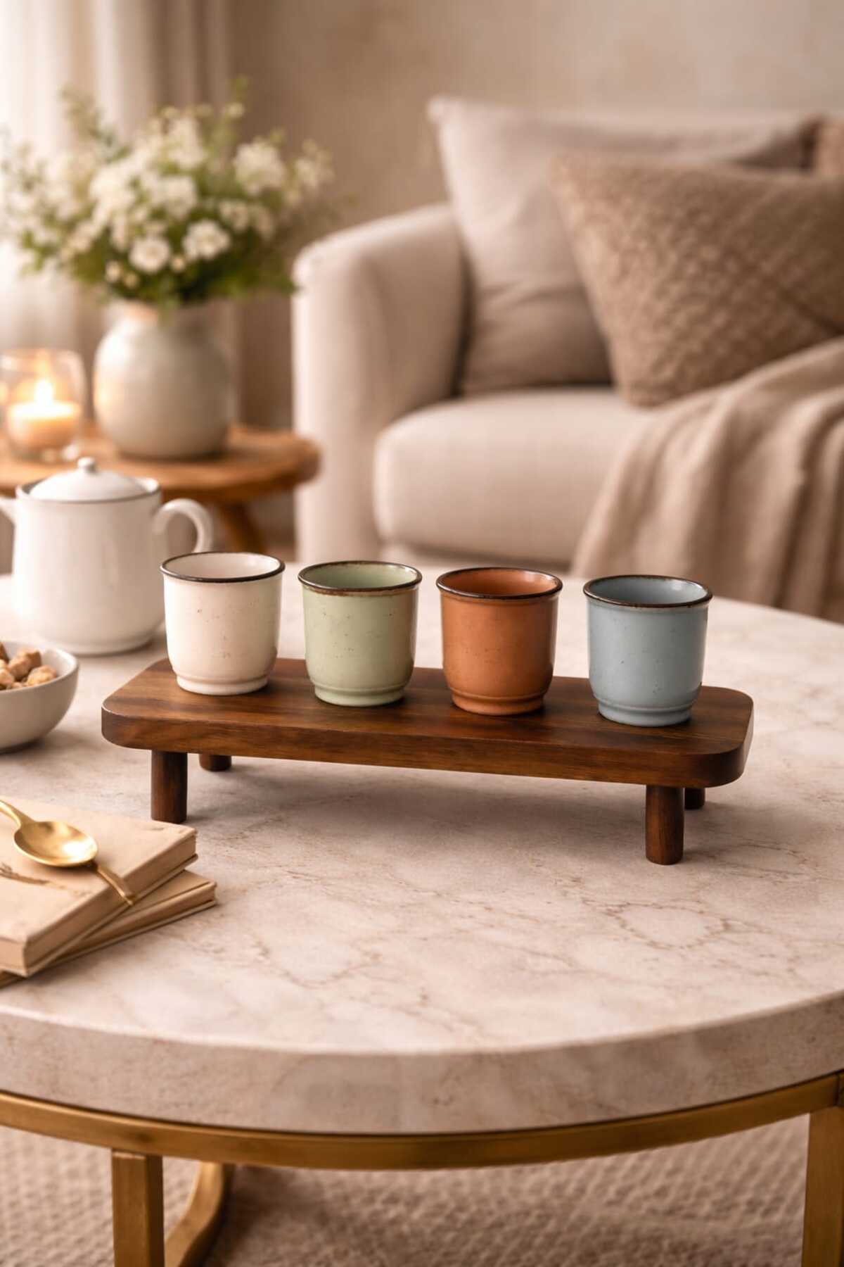 PORLINE 4 PARÇA OXIDE COZY 4 KİŞİLİK PORSELEN KULPSUZ ESPRESSO FİNCAN ...