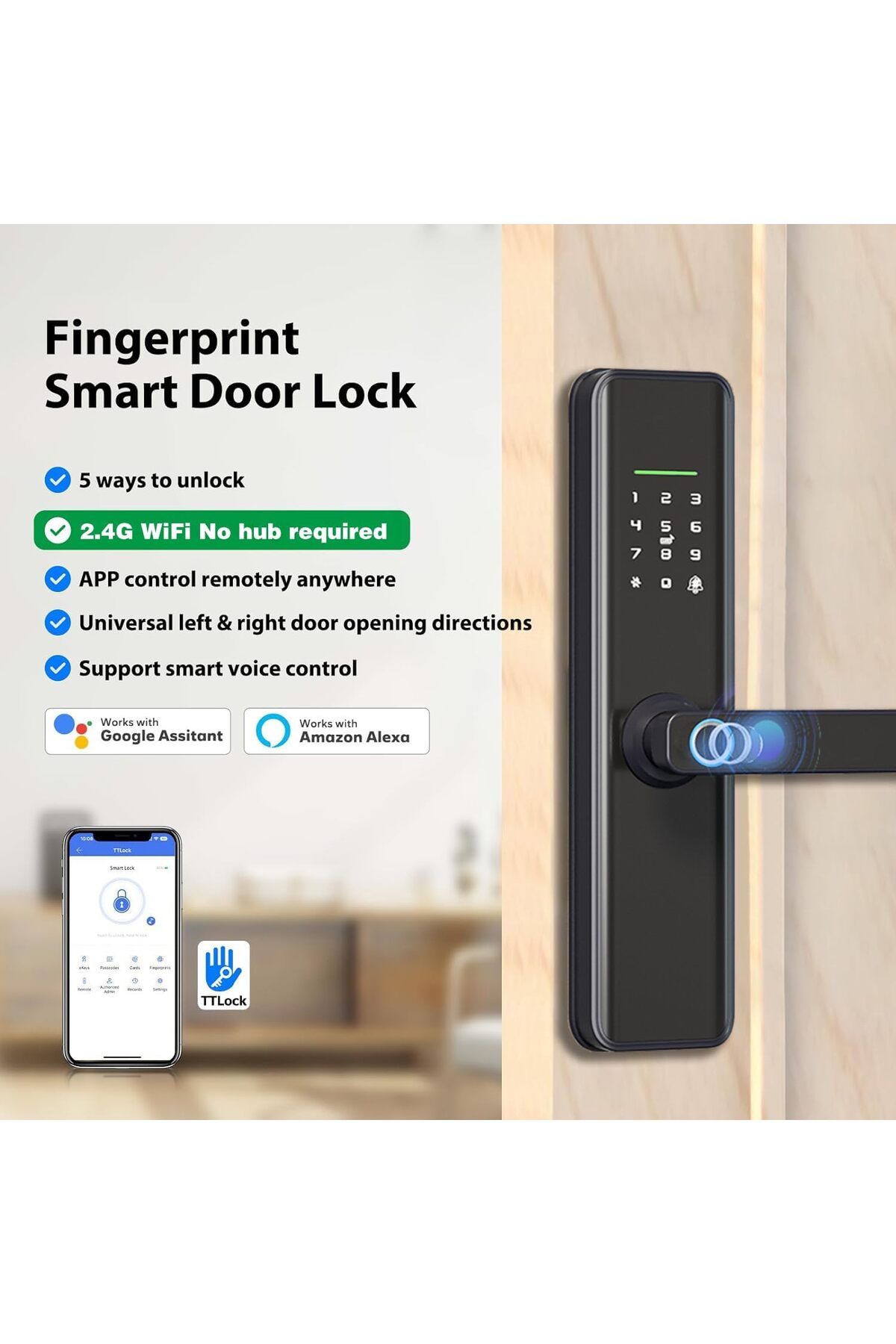 RAZUVIOUS Smart Lock, TT Lock WiFi Version, No Hub Required ...