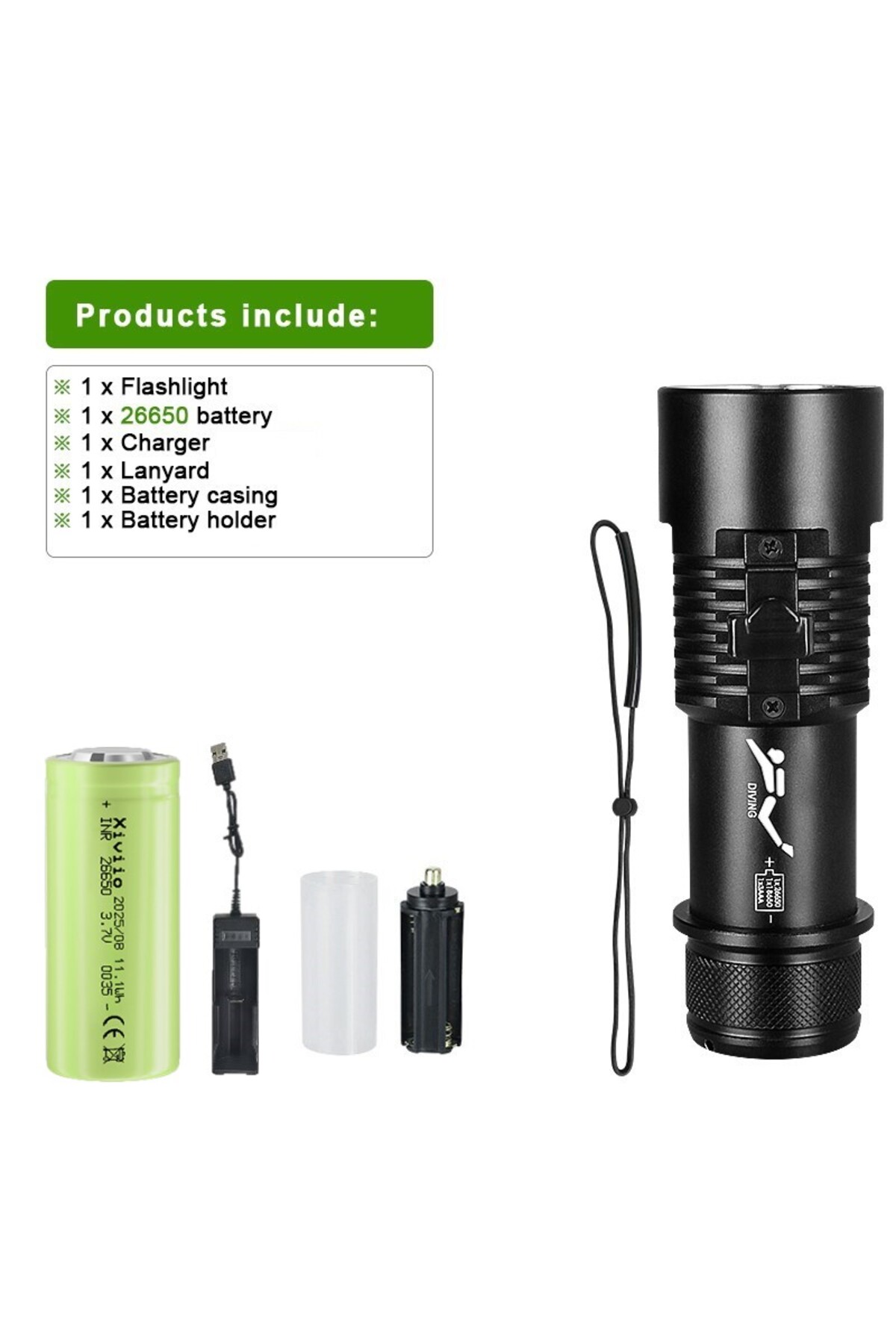Choice C - 26650 Battery Professional LED Diving Flashlight 1000000LM ...