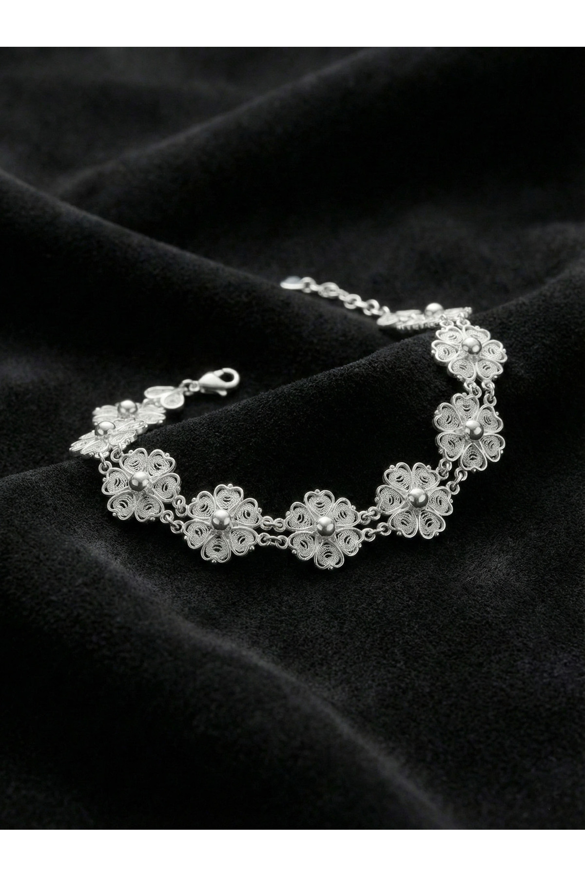 Roza Silver 925 Ayar Geleneksel Telkari Elişi Çiçek Motifli Sıralı ...