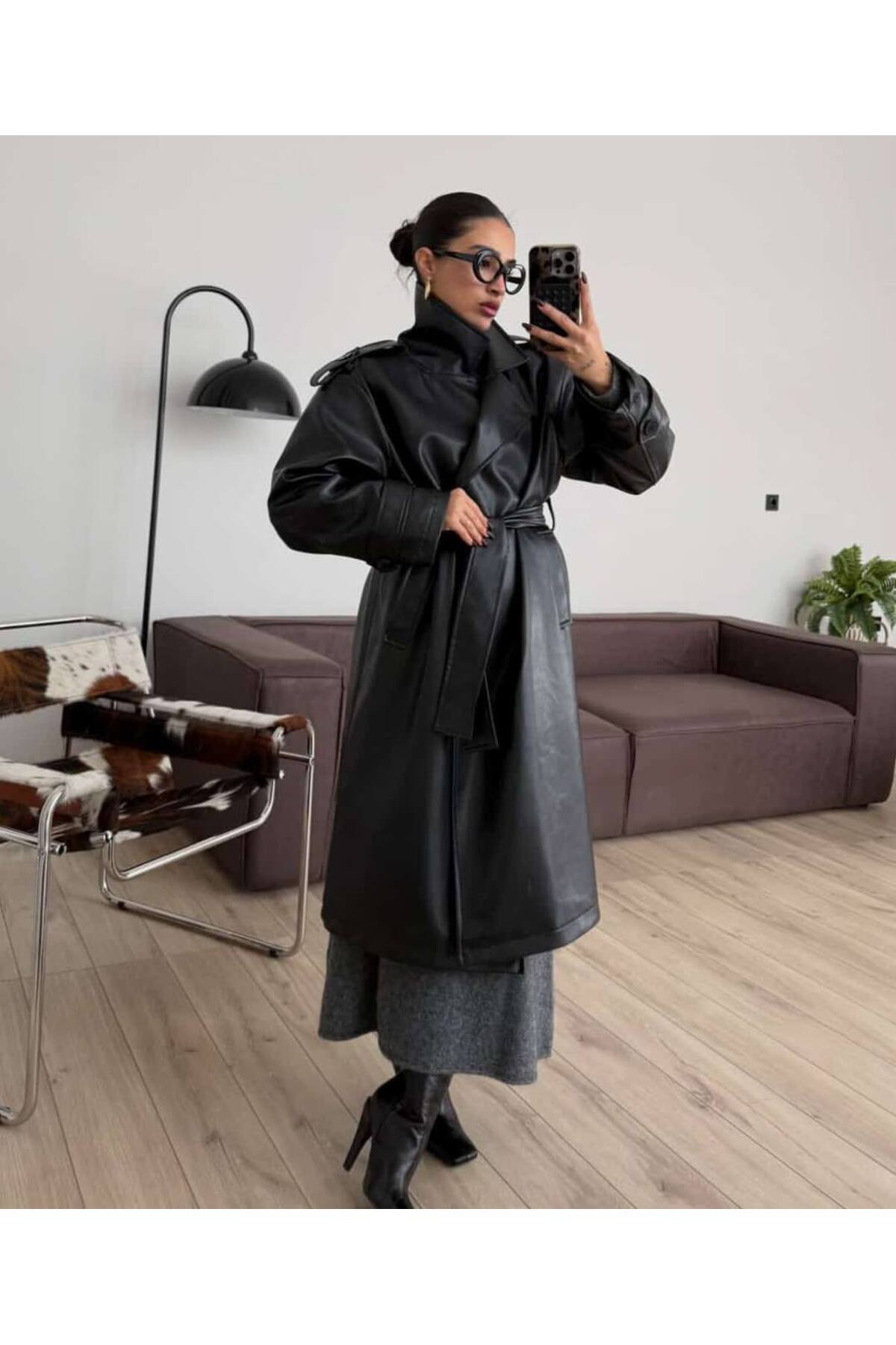 Azra Moda Style Apolet Detaylı Kuşaklı Deri TrençKot Kadın - Fiyatı ...