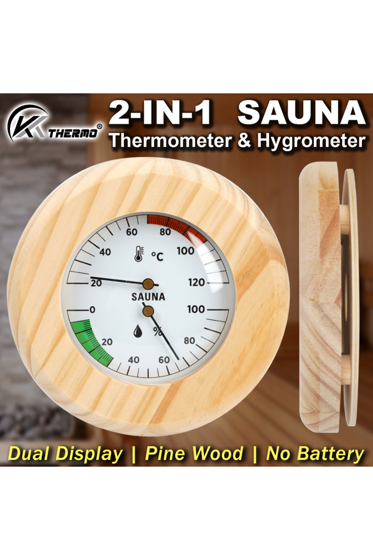 Choice Wood grain Sauna Thermometer 2 in 1 Wooden Sauna ...