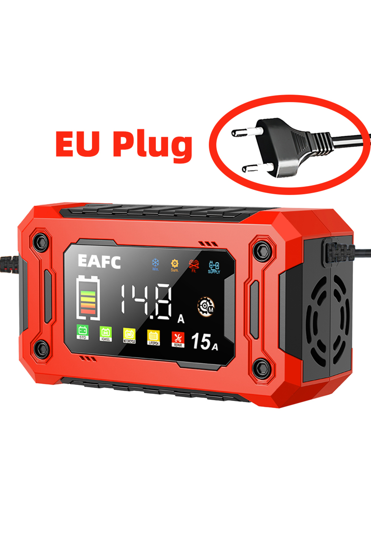 Choice EU Plug Newest 12V Car Battery Charger 15A/8A Pulse Repair Large ...