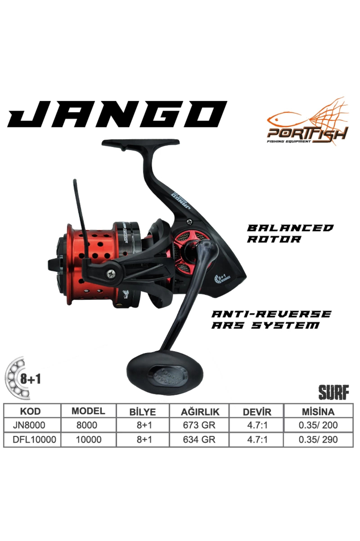 Genel Markalar Portfish Jango 8000 Fd Surf Olta Makinası 8+1 Bb ...