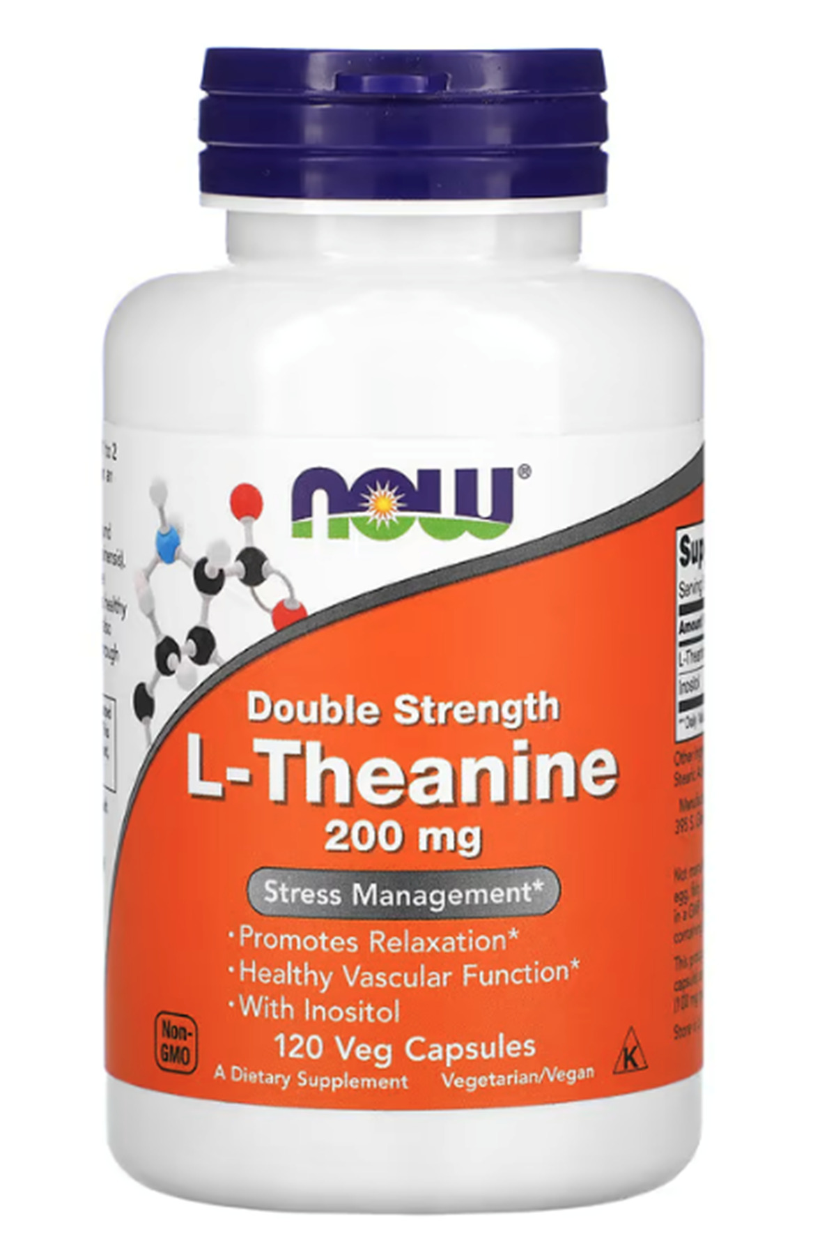 Now Foods Double Strength L-Theanine Inositol 200 mg 120 Veg Capsul.Abd ...