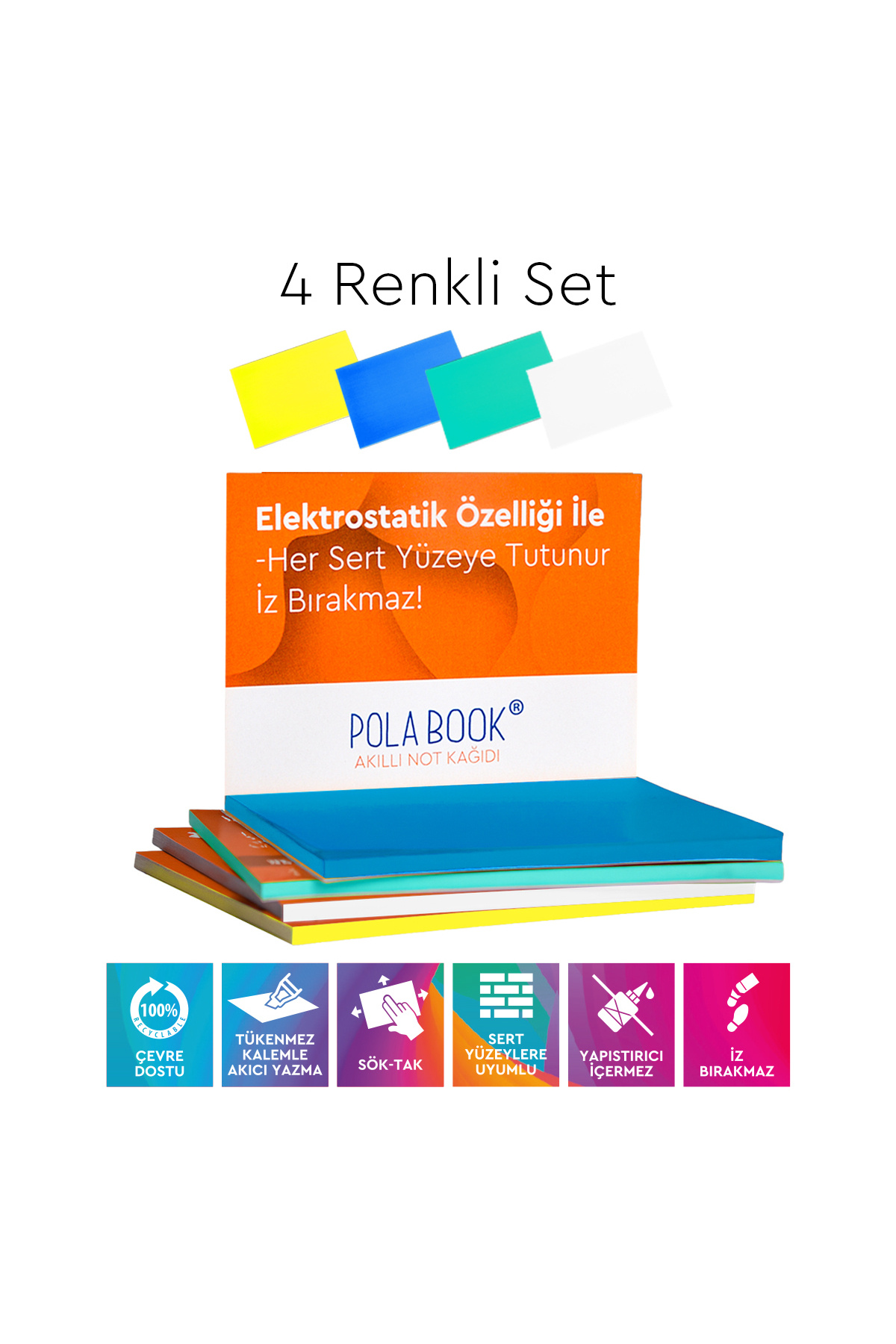 POLABOOK Elektrostatik Akıllı Not Kağıdı 7x10 cm 50 Sayfa - Yapışkansız ...