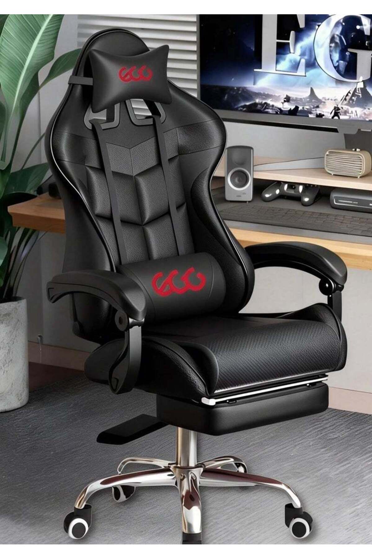 EGG 360-degree swivel gaming chair, leather, with headrest and lumbar ...
