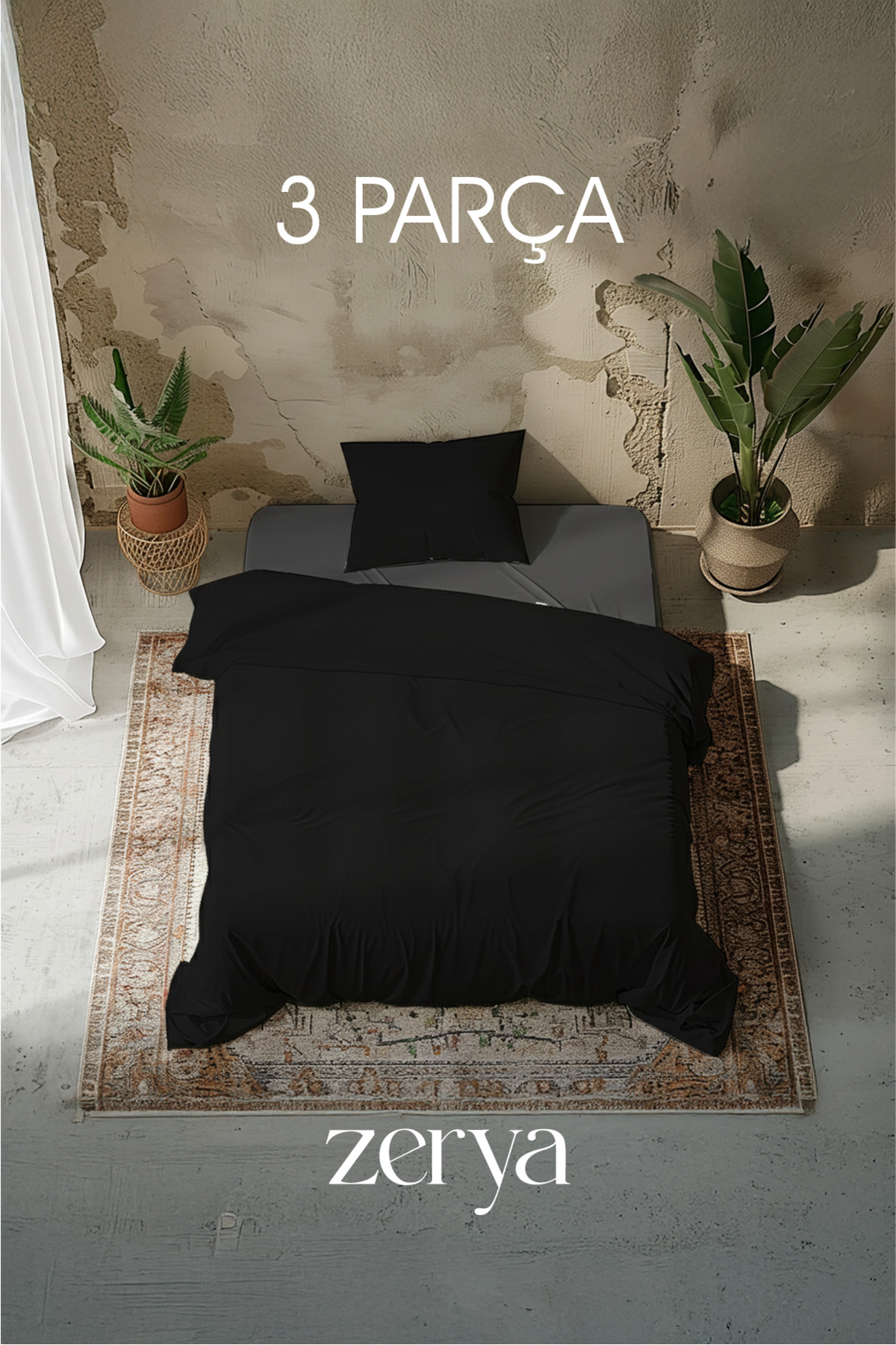 Wella Home Tek Kişilik Fermuarlı 3 Parçalı Siyah Nevresim Takımı %100 ...