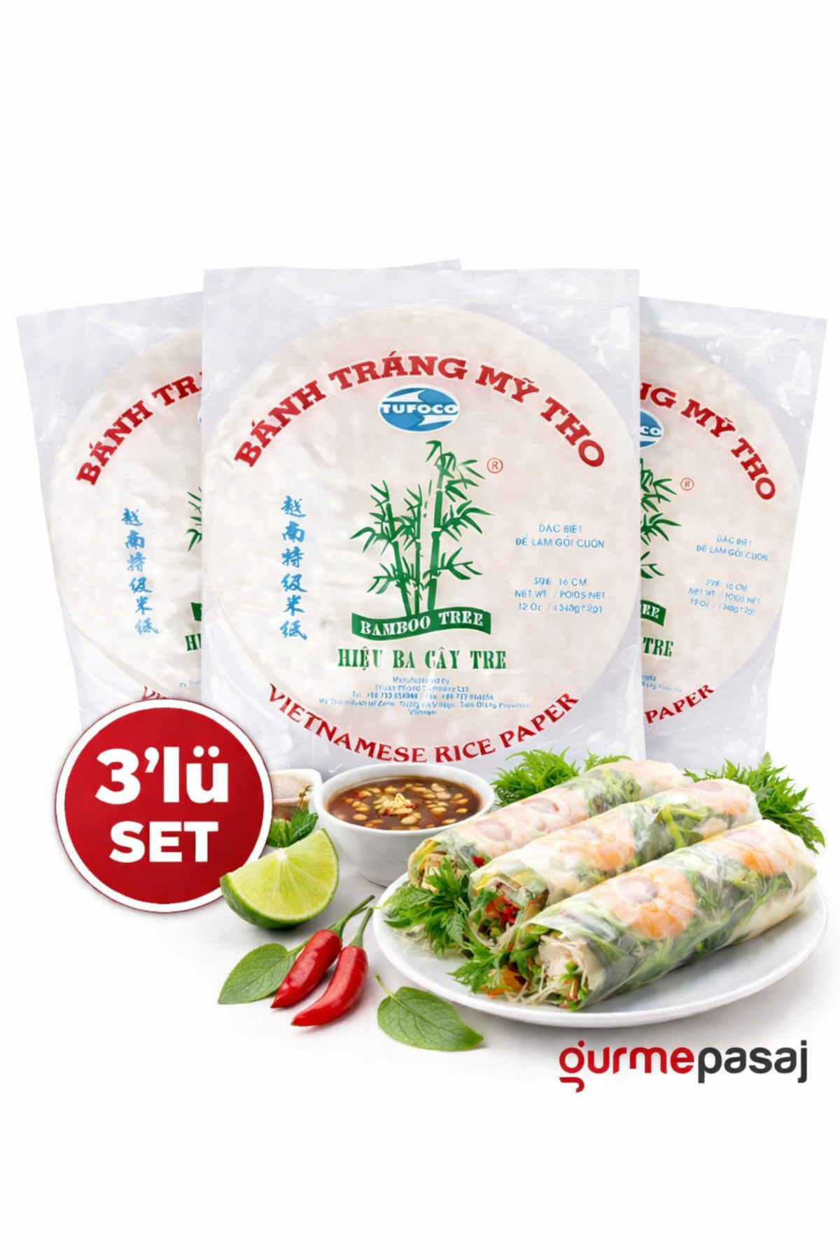 Tufoco Bamboo Tree Pirinç Yufkası Rice Paper Glutensiz 340 x 3 Adet ...