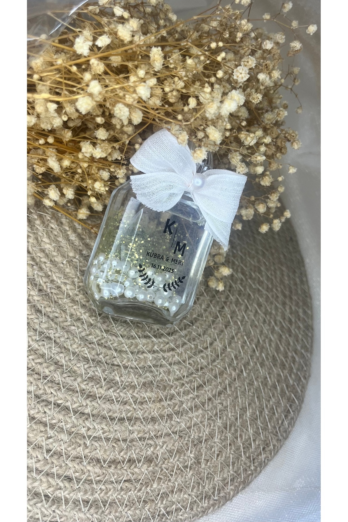 İBAHEDİYELİK Nikah Düğün Kına Söz Nişan Simli Kolonya Cam Şişe Beyaz ...