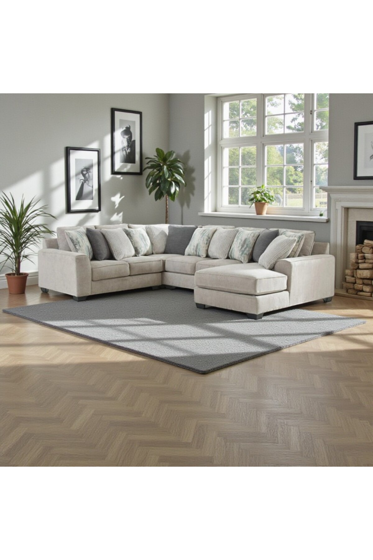 Palma homez أريكة على شكل حرف U من الكتان - بيج - 343×269×85 سم- ترينديول