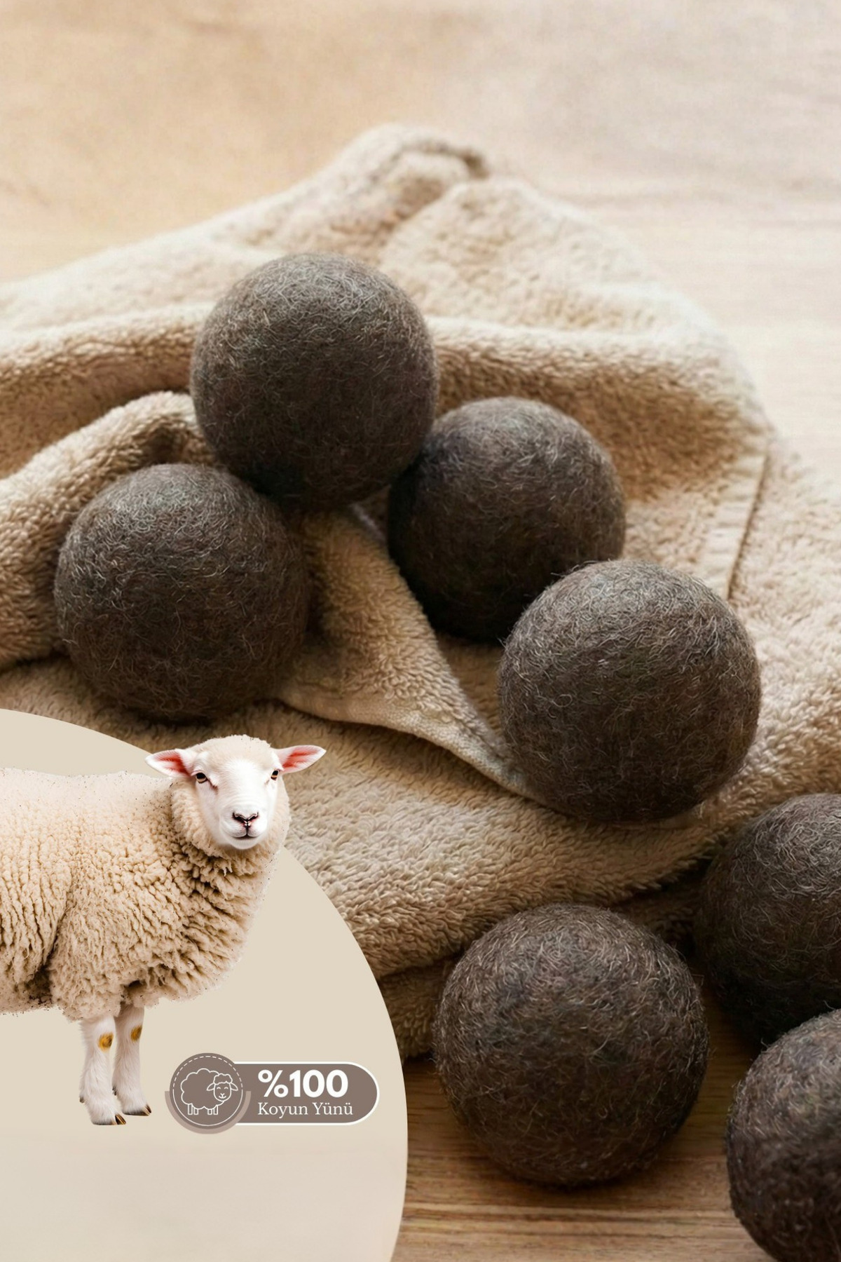 Reyo %100 Saf Yün Kurutma Makinesi Topu 3'lü Set, L Boy Kahverengi ...