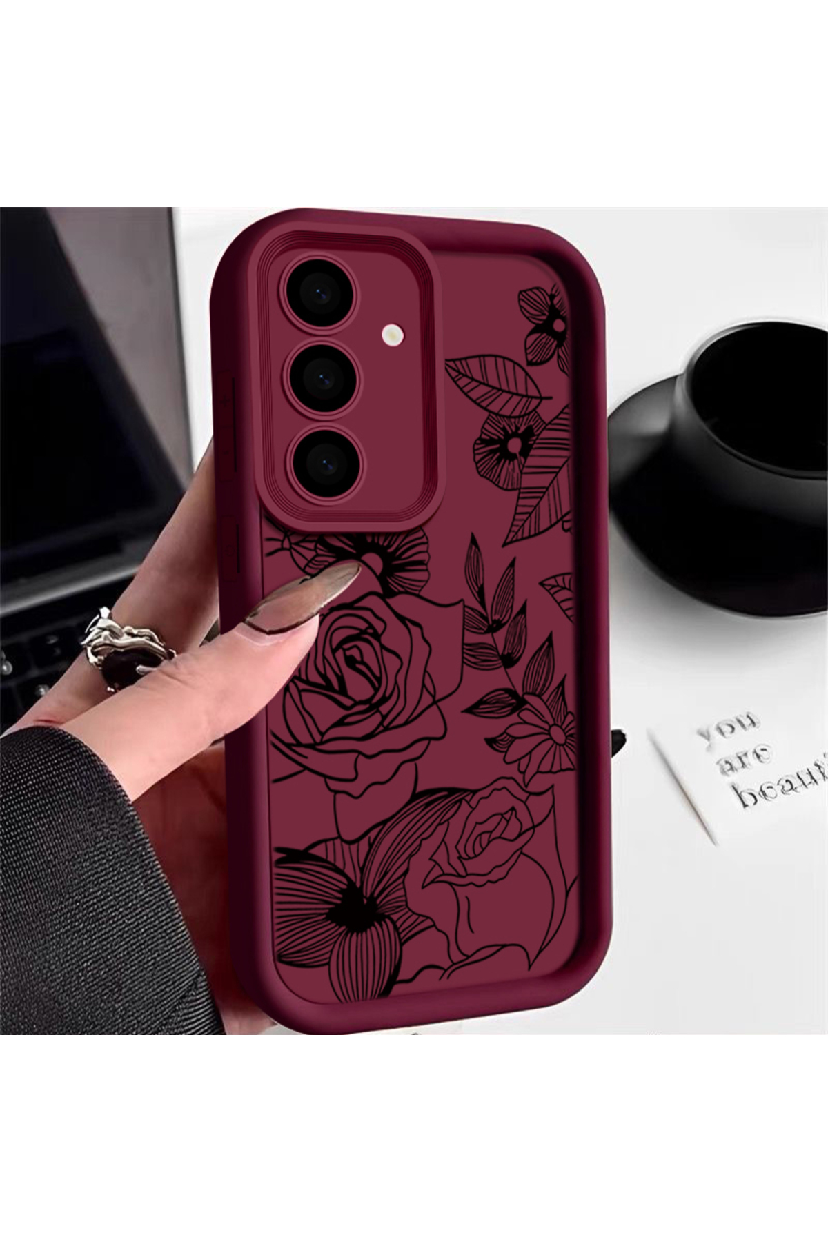 Choice Galaxy A54 A067 Wine Red Flowers Soft Case For S25 Edge FE S24 ...