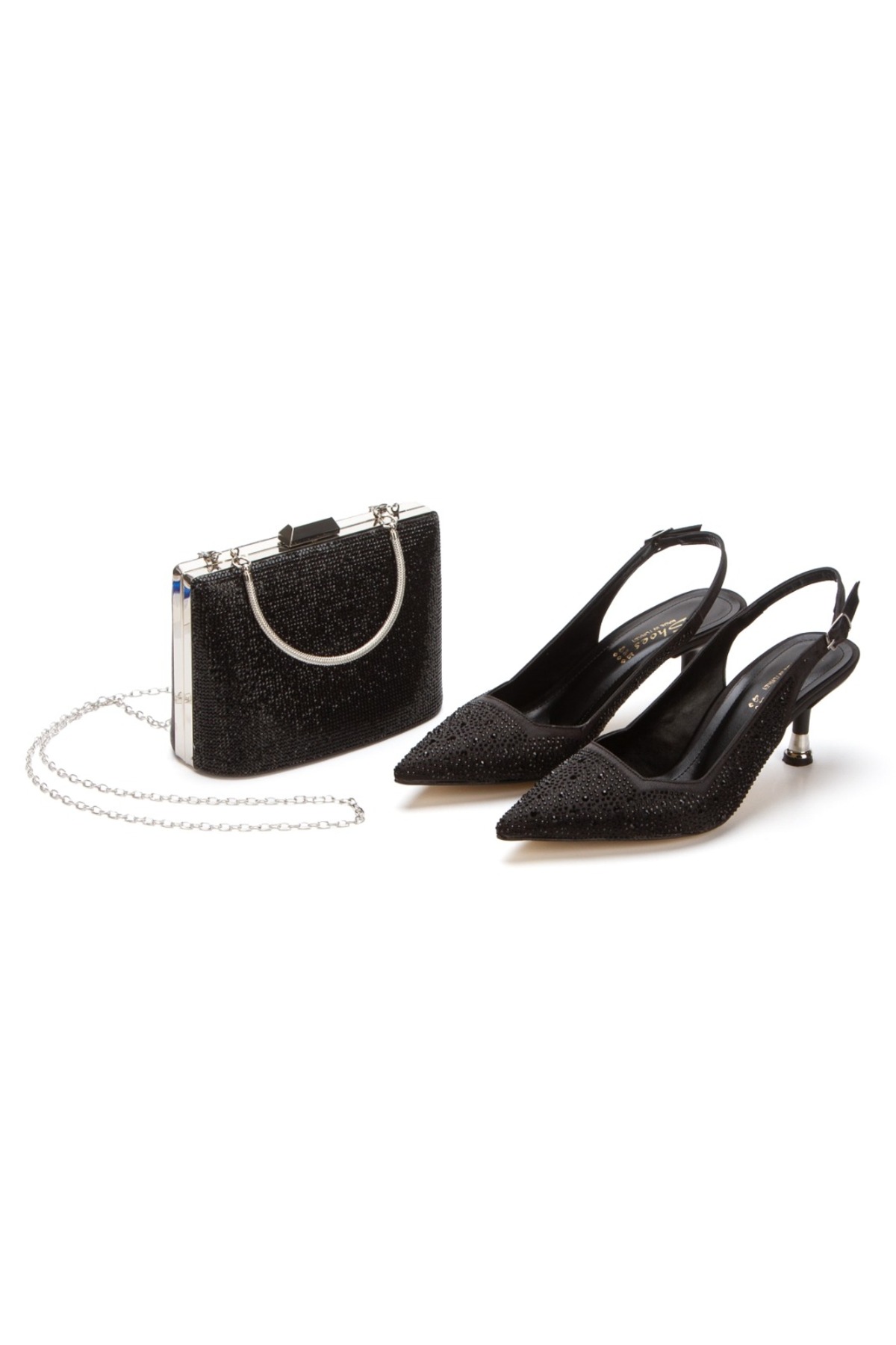 Blacktavern Stone-Set Short Pointed Toe 5 cm Heel Evening Shoes and Bag ...