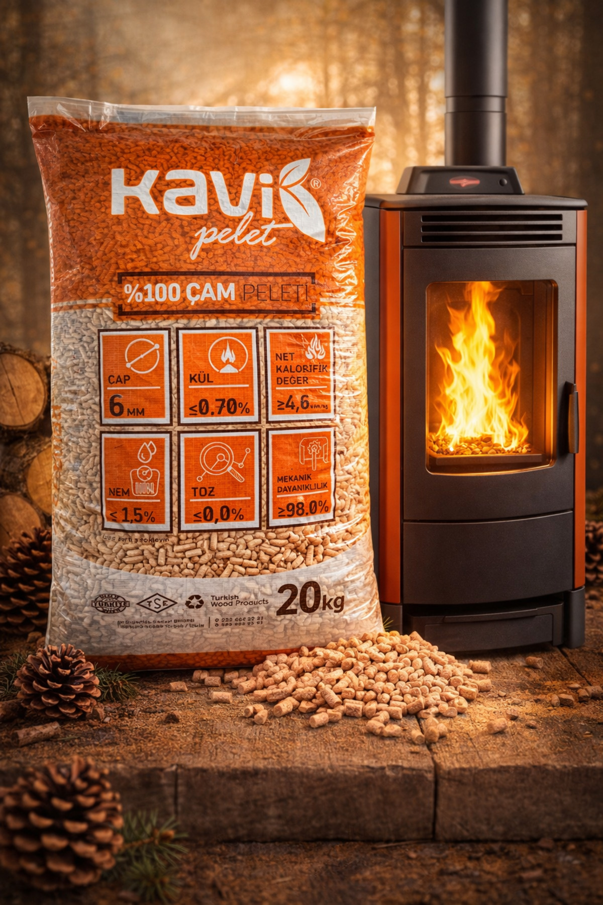 Kavi Pelet PELET YAKITI %100 ÇAM 6MM 20 KG A Kalite - Fiyatı, Yorumları