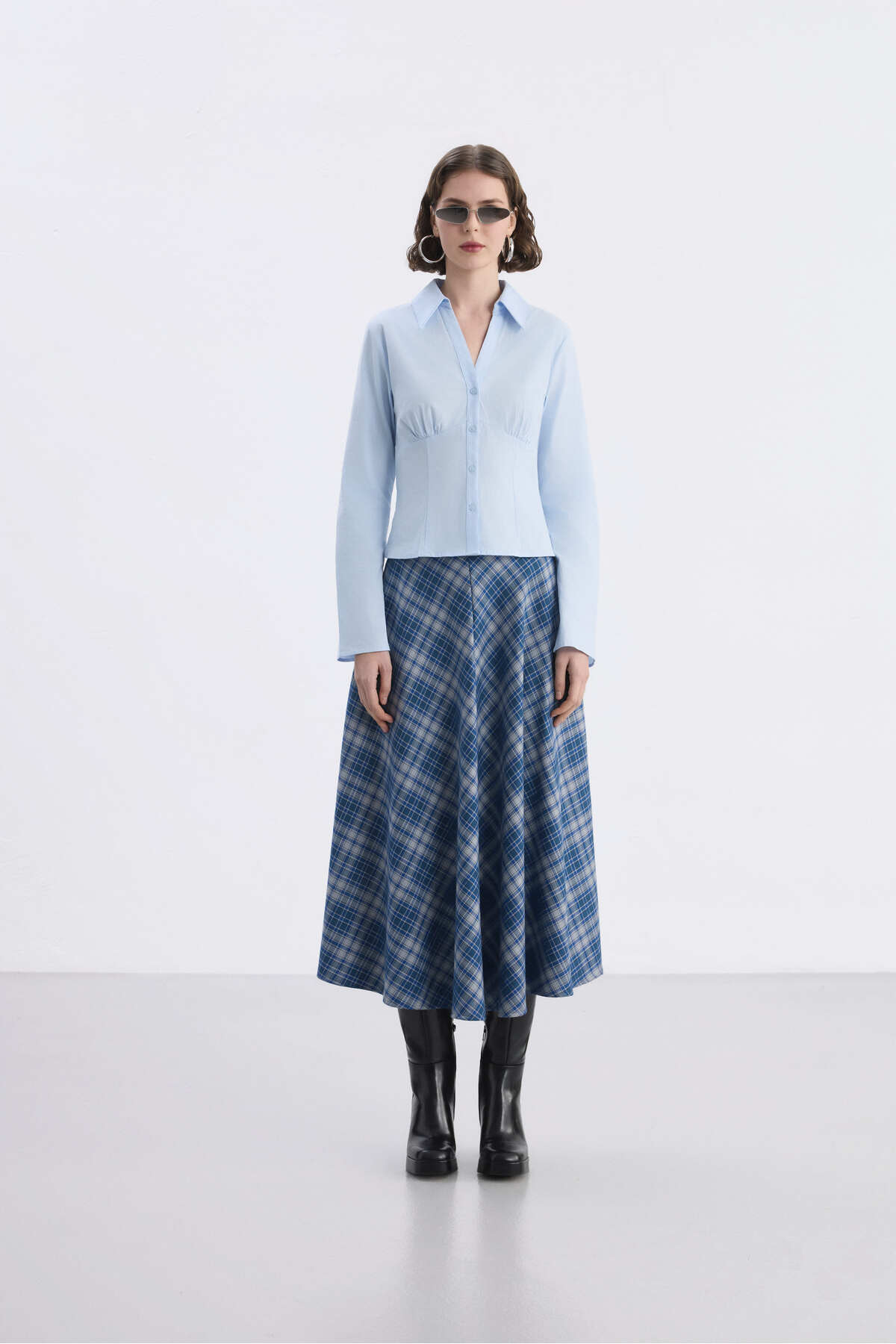 Babushka Mavi Ekoseli Midi Etek - Fiyatı, Yorumları