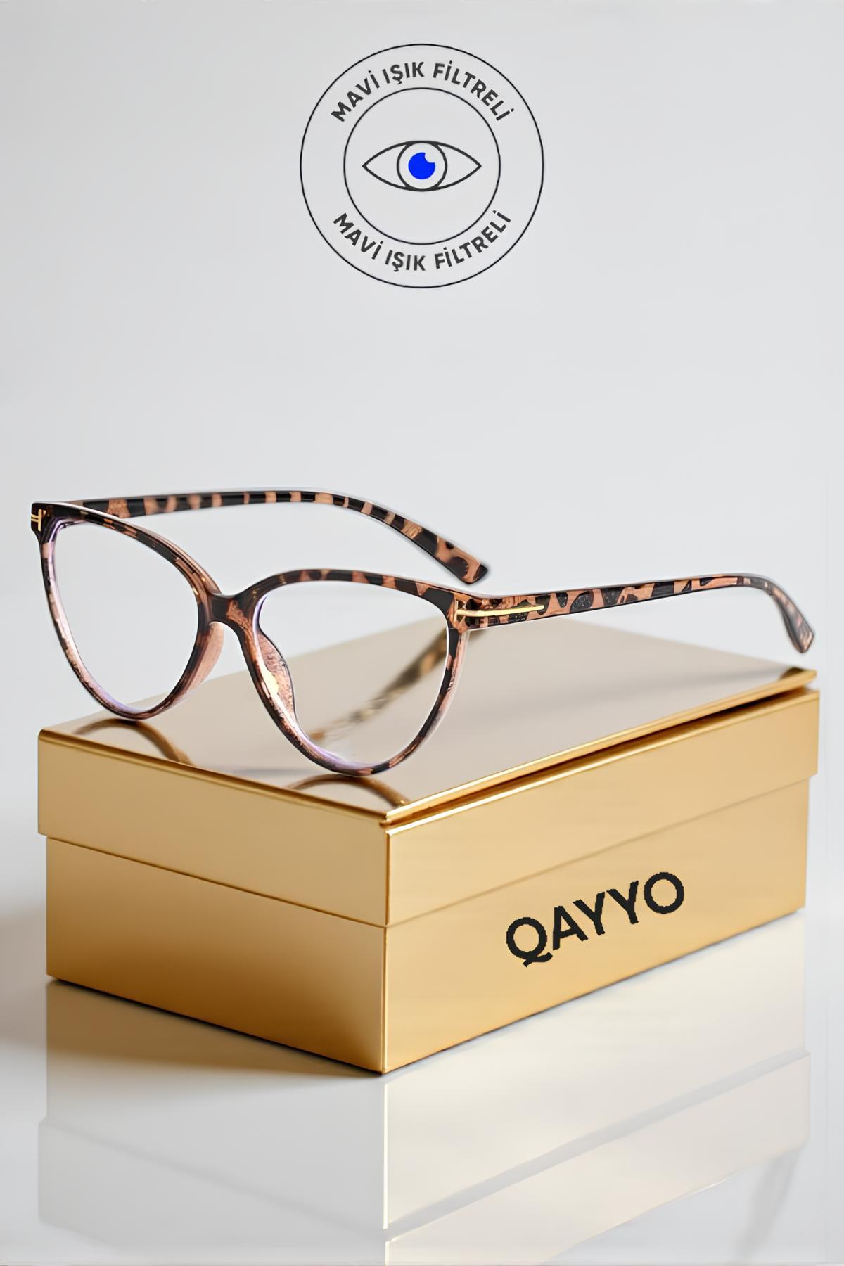 QAYYO Accessories Verona Leopar Çerçeve Cat Eye Çerçeve Popüler Şeffaf ...