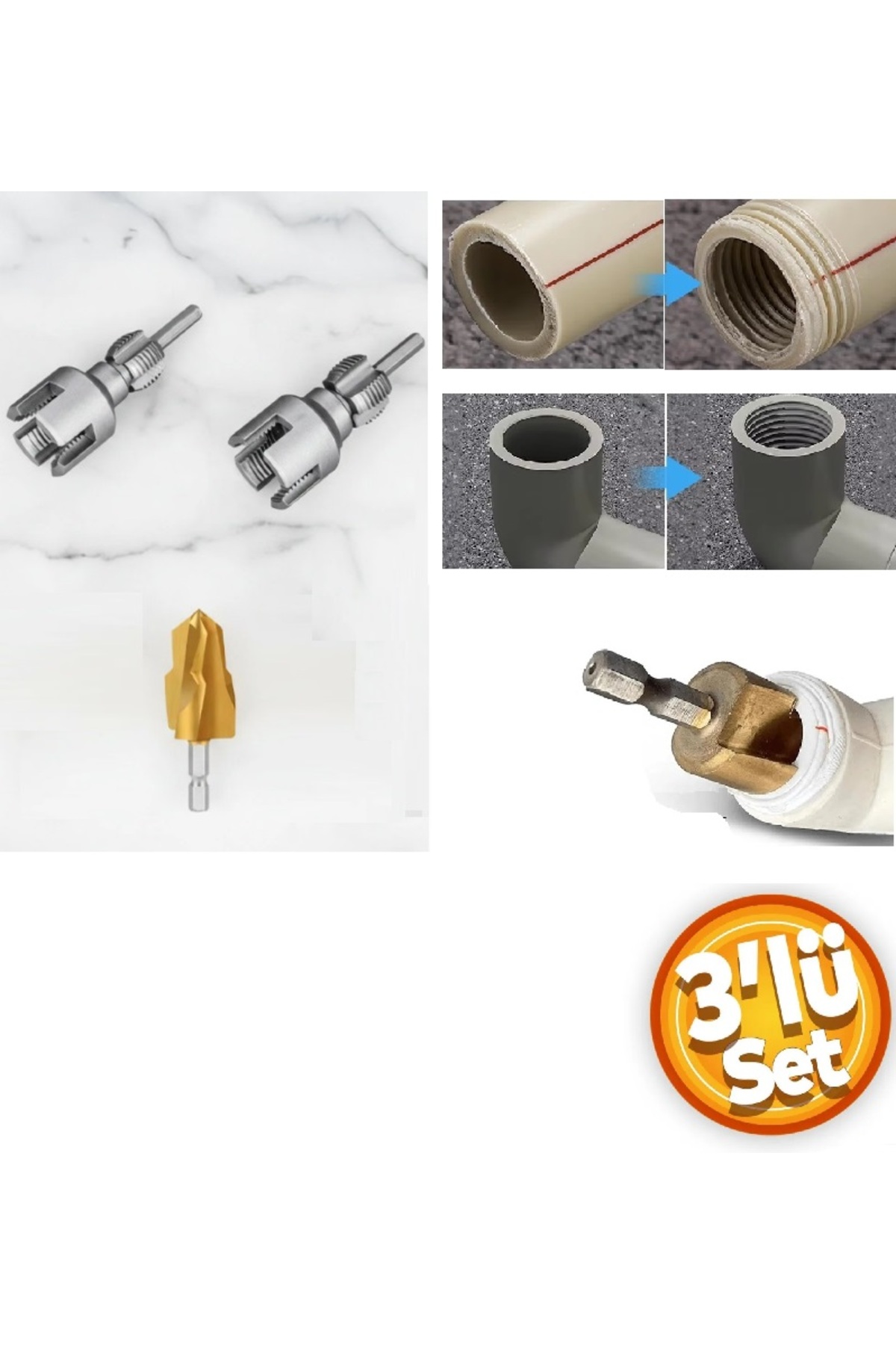 Depolife PVC Havşa seti ve 1/2 3/4 iç Diş Açma Seti Klavuz pprc Ahşap ...