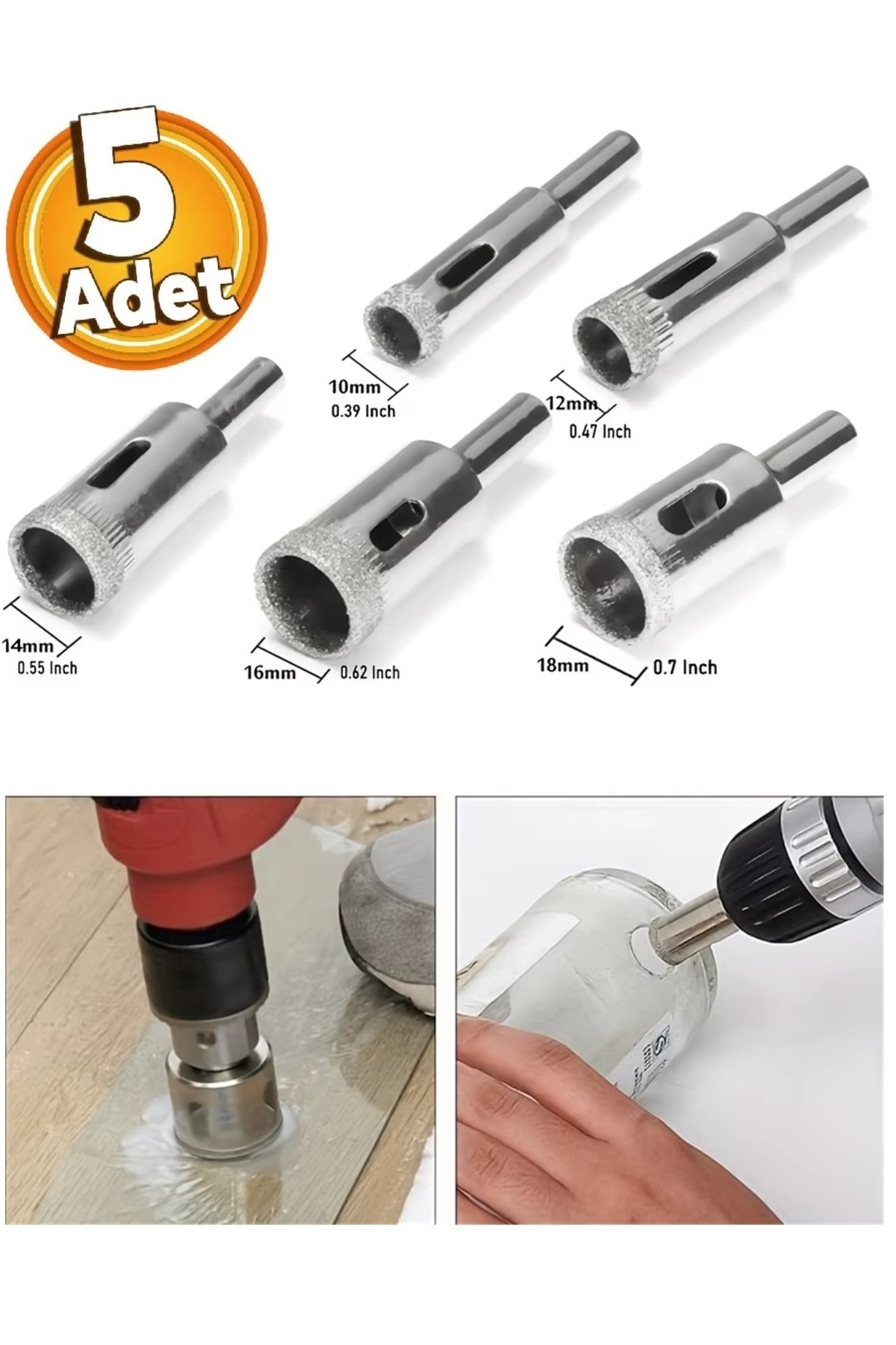 Depolife Cam Fayans Delme Mermer Granit Yuvarlak Delik Açma 5 parça (10 ...