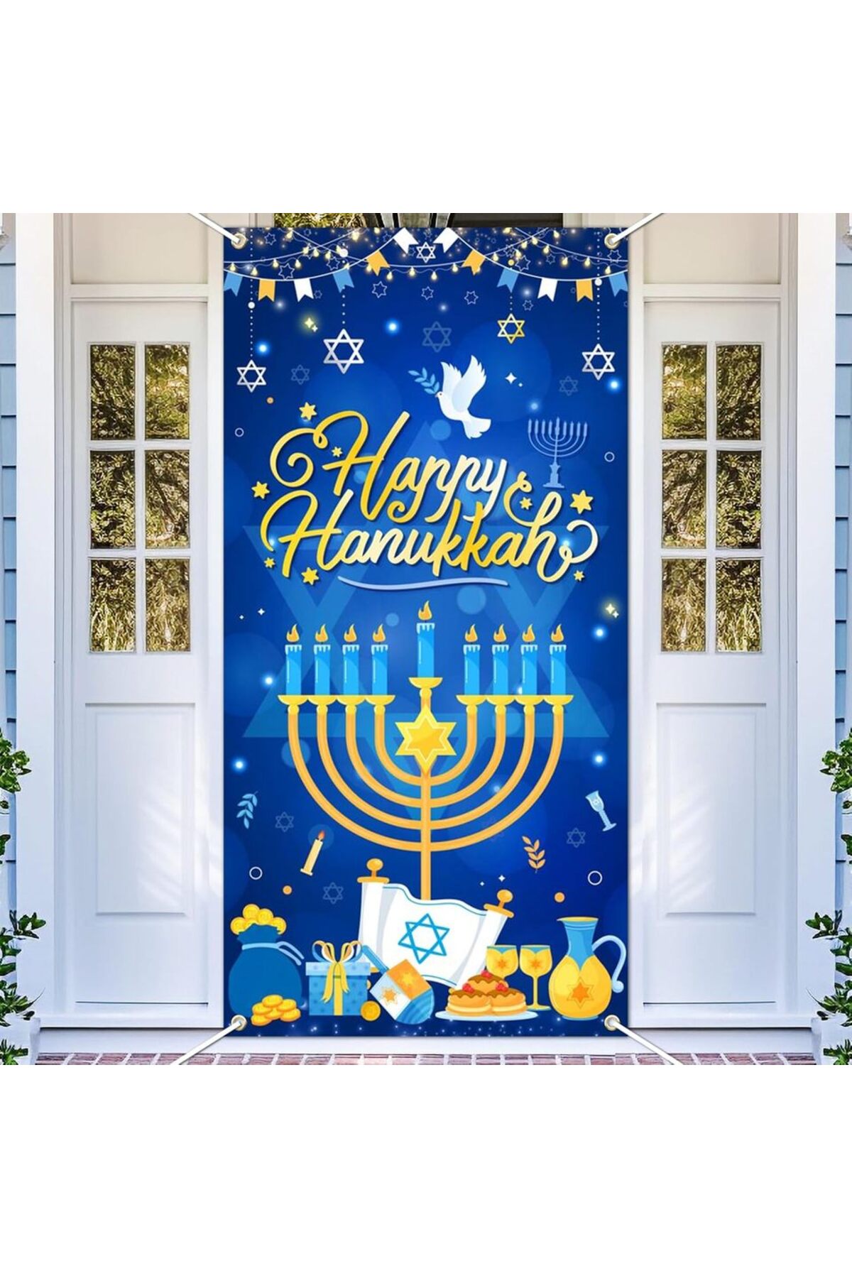 Choice dark blue Happy Hanukkah Door Banner Hanukkah Decorations Door ...