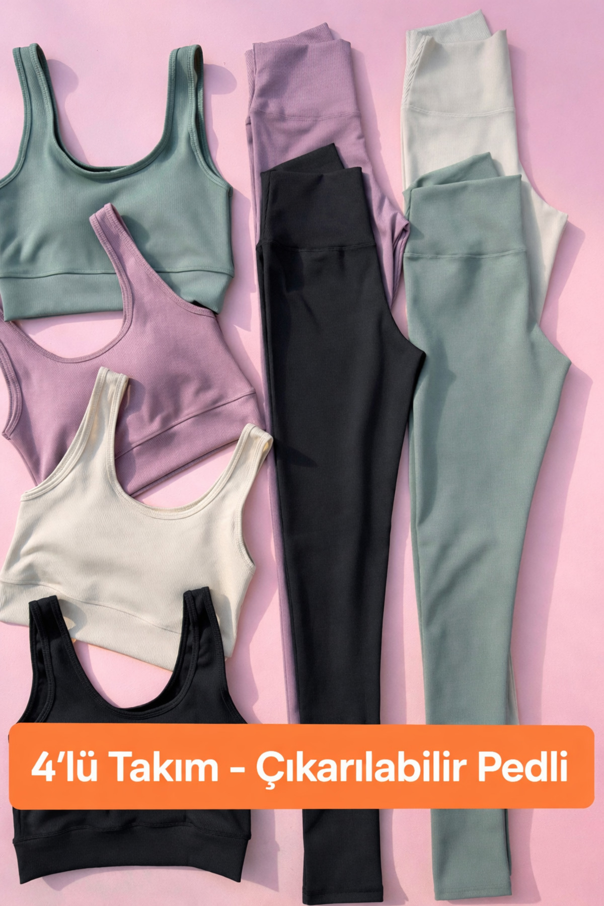 LEYNA BUTİK Kadın 4’lü Spor Takım | Yüksek Bel Fitilli Uzun Tayt ...