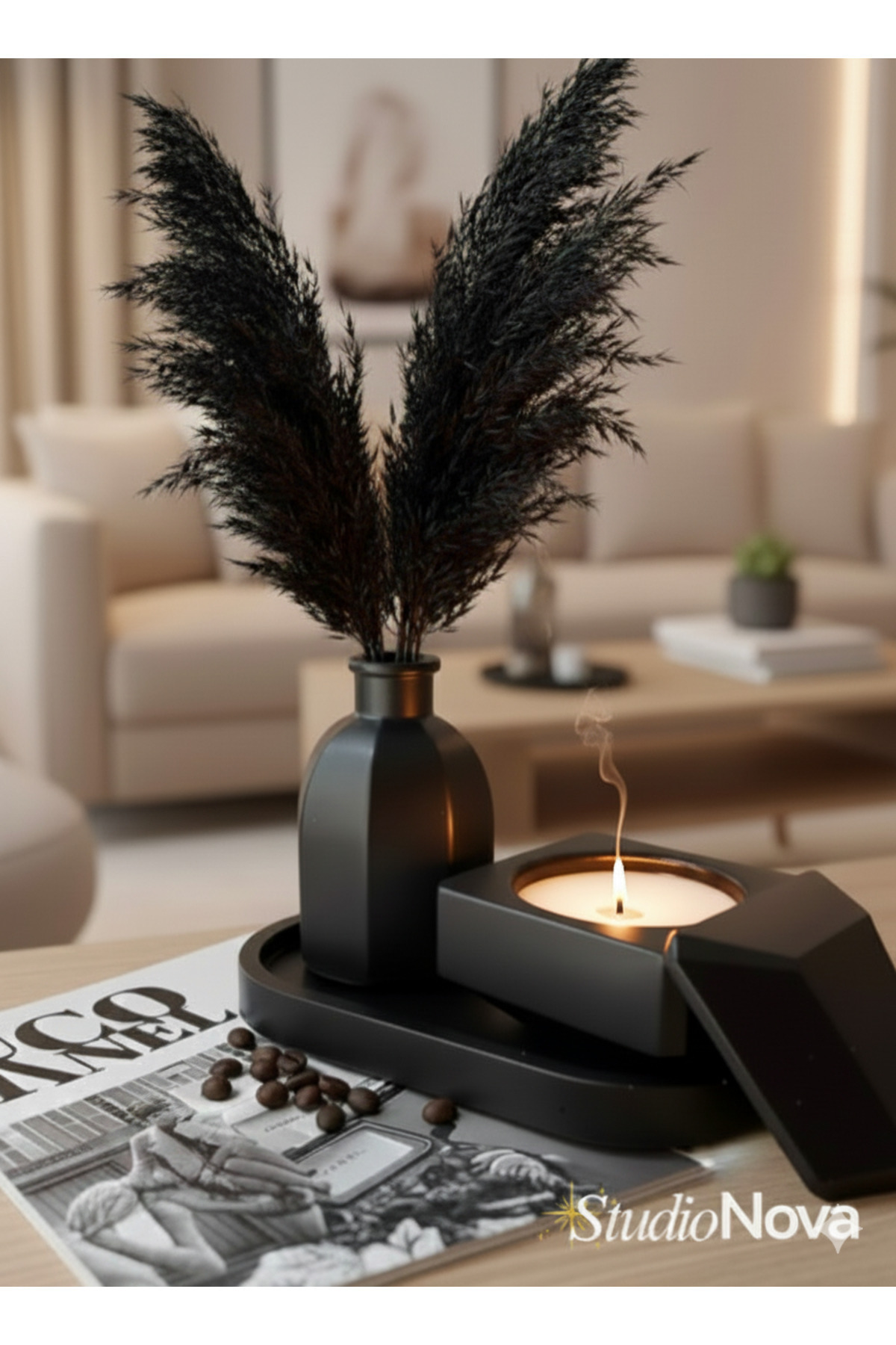 Studio Nova Dekor Modern Siyah Dekoratif Mumluk ve Vazo Seti | Minimal ...