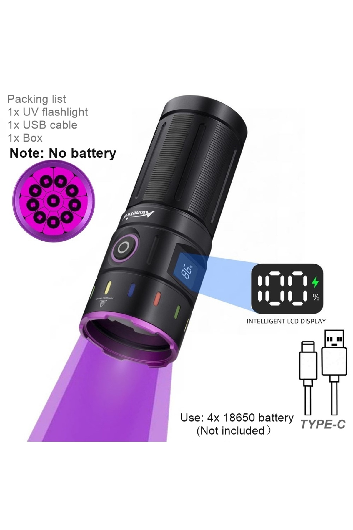 Choice No battery 200W 365nm LED UV Flashlight Powerful Blacklight ...