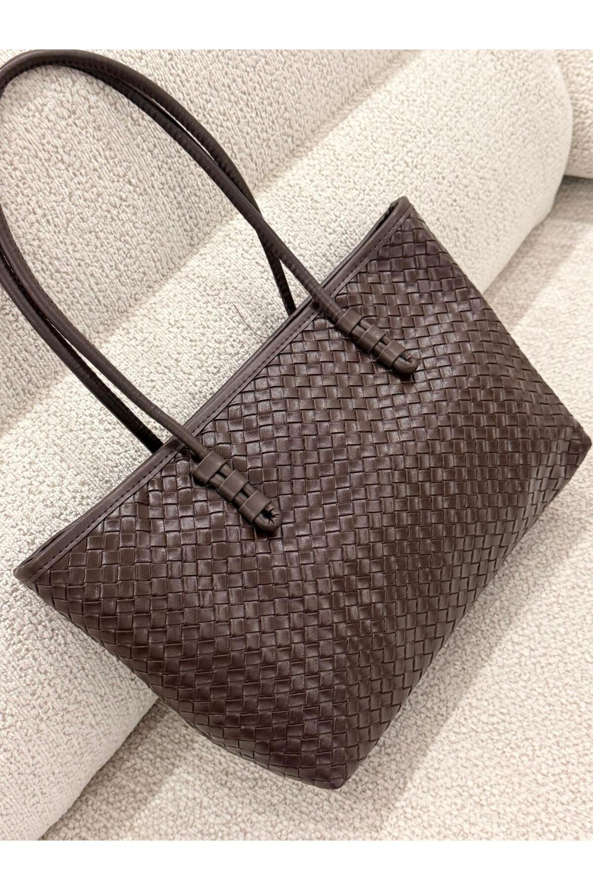 Silya Collection Kadın Tote Model Acı Kahve Örgü Desen Omuz Çantası ...