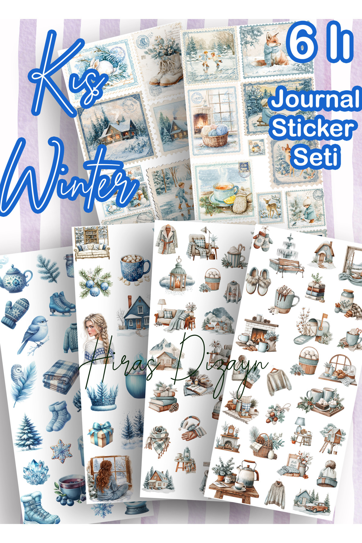 Hiras Dizayn 6 lı Vintage Kış ve Kar Winter Temalı Sticker Set ...