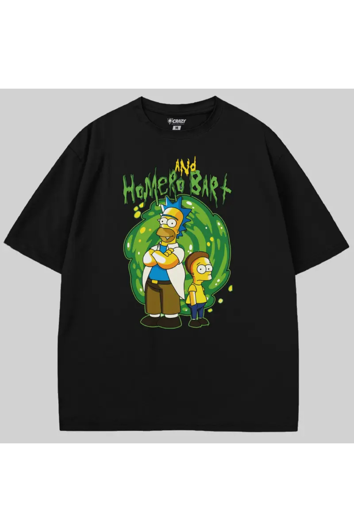 Crazy The Simpsons Homero and Bart Funny Morty Oversized T-Shirt- Trendyol