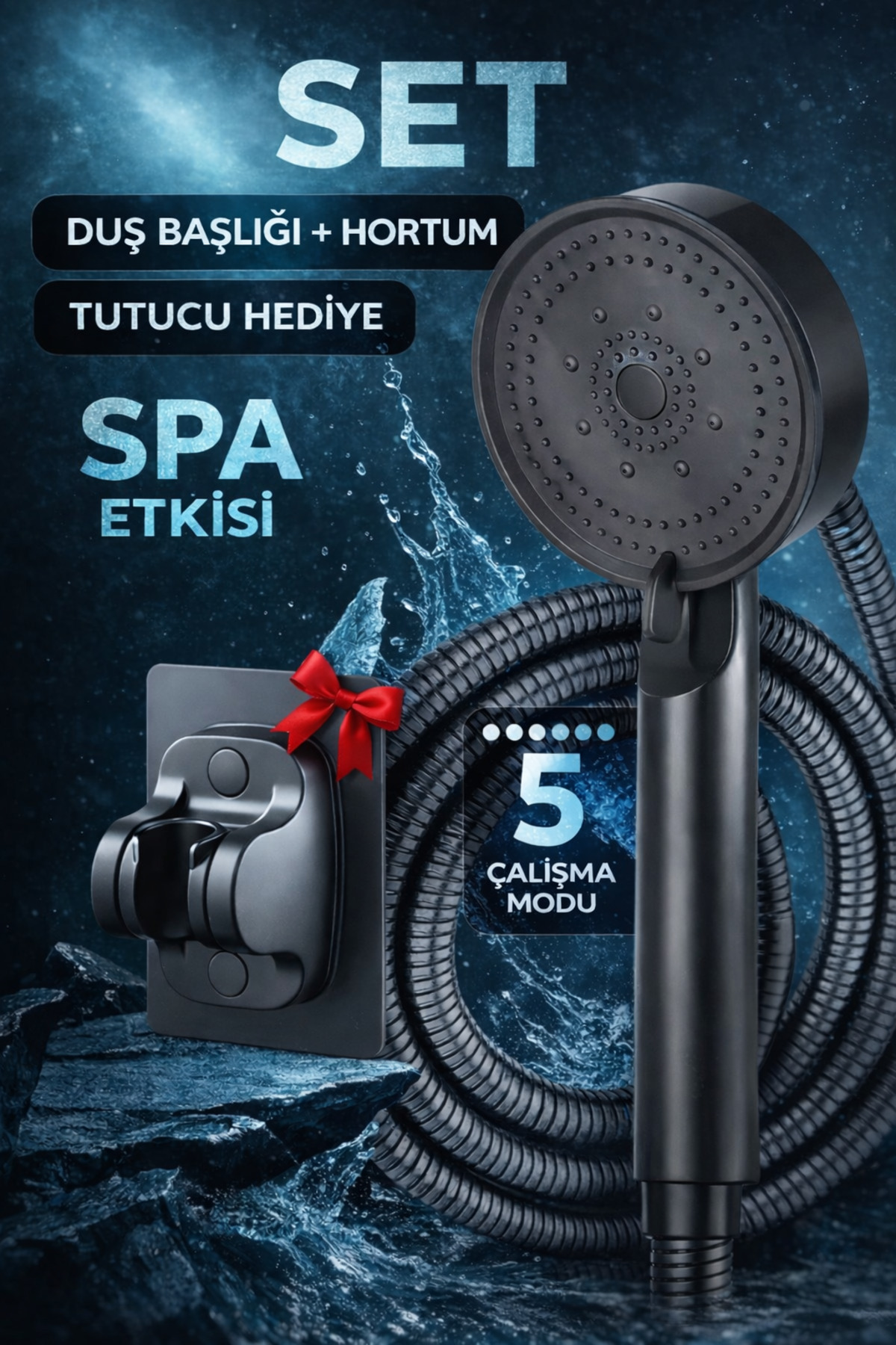 SUVİA Duş Başlığı Seti Spa Etkili | 5 Mod | Masajlı | Hortum + Tutucu ...