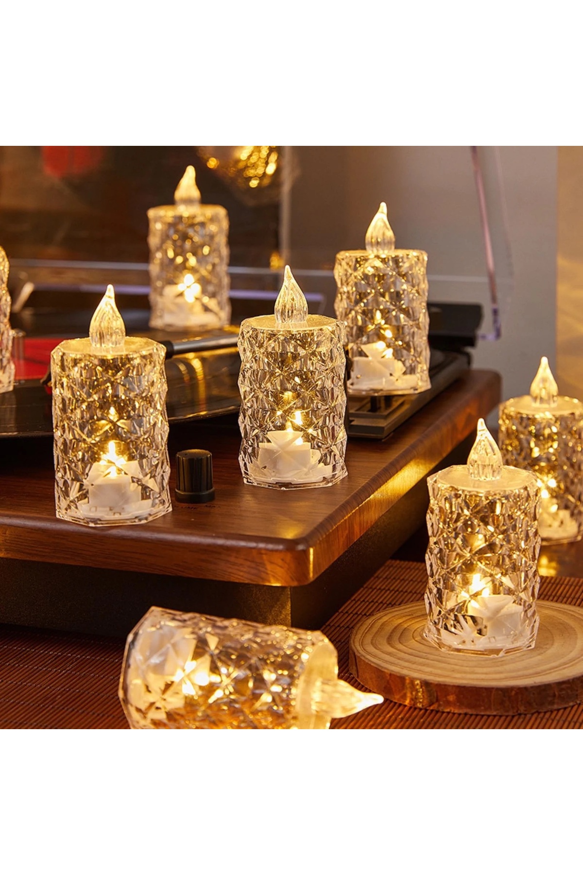 BrcDesing Led Mum Şeffaf Kristal LED Mum Pilli Alevsiz Çay Mumu Düğün ...