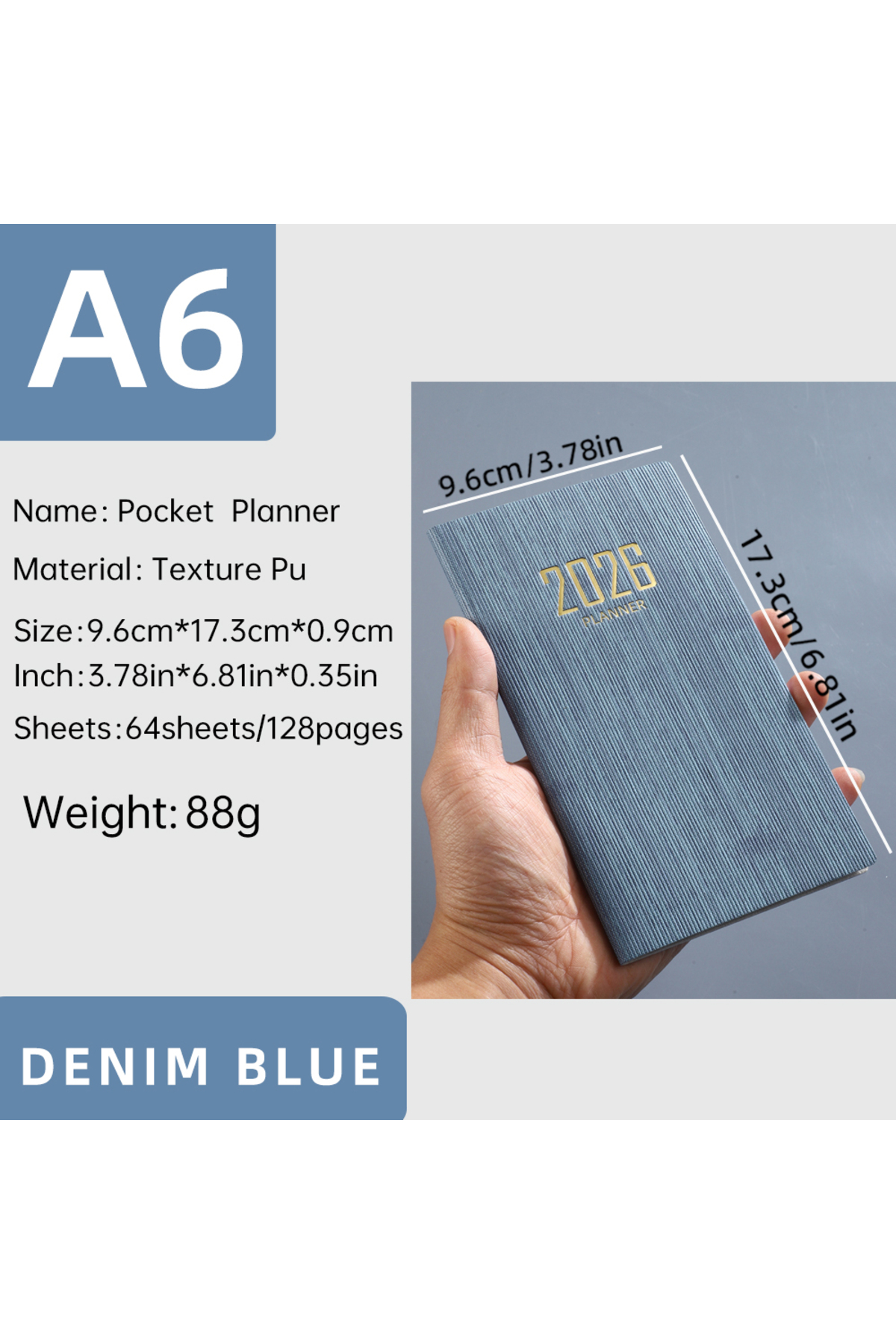 Choice مفكرة تقويم إنجليزية لعام 2026، مقاس A6 باللون الأزرق الداكن، 64 ...